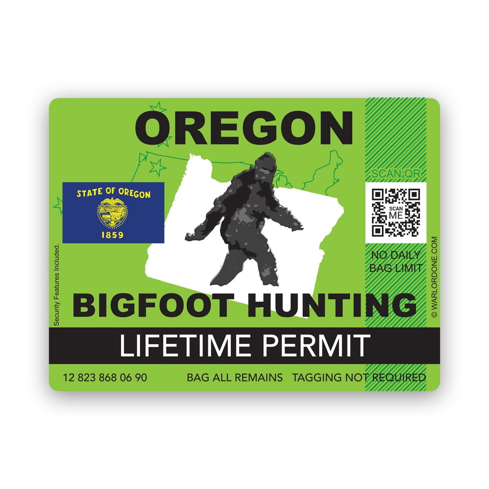 Oregon Bigfoot Hunting Permit Sticker Decal - Self Adhesive Vinyl ...