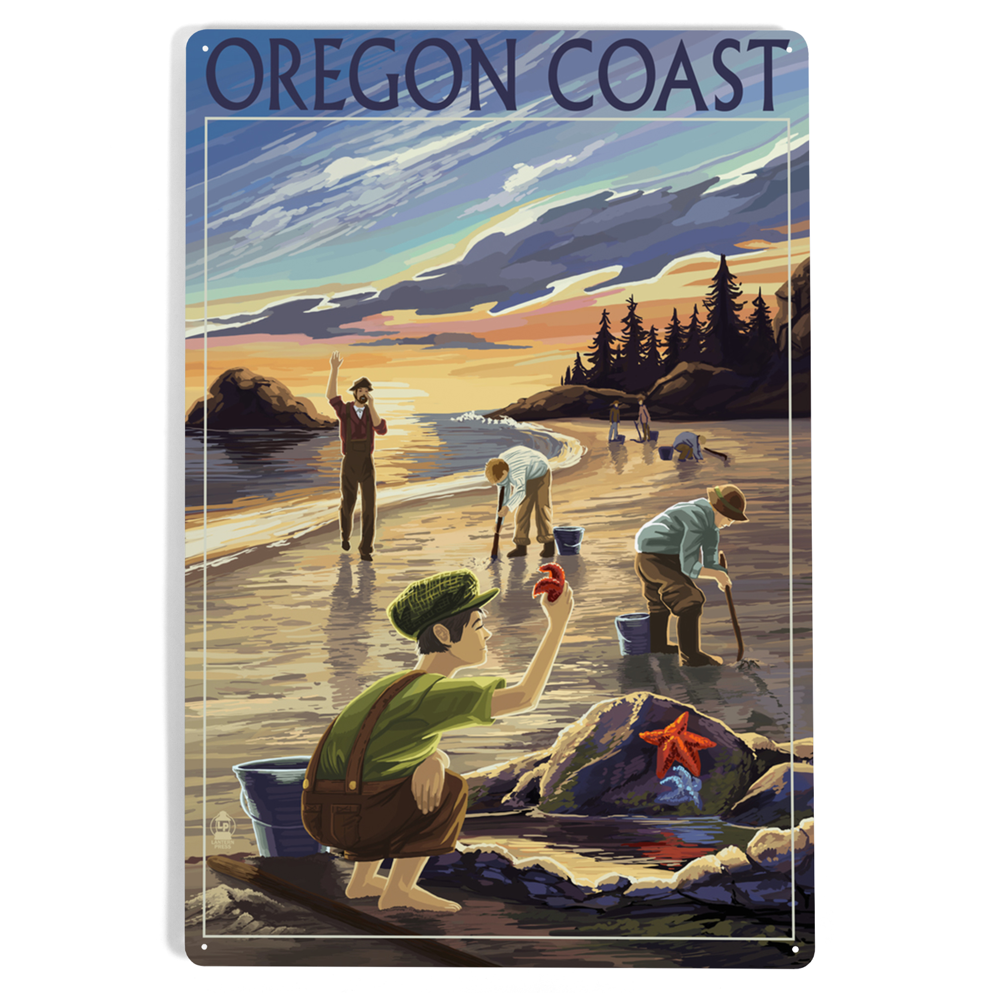 Oregon Coast, Clam Diggers (12x18 Aluminum Art, Indoor Outdoor Metal ...