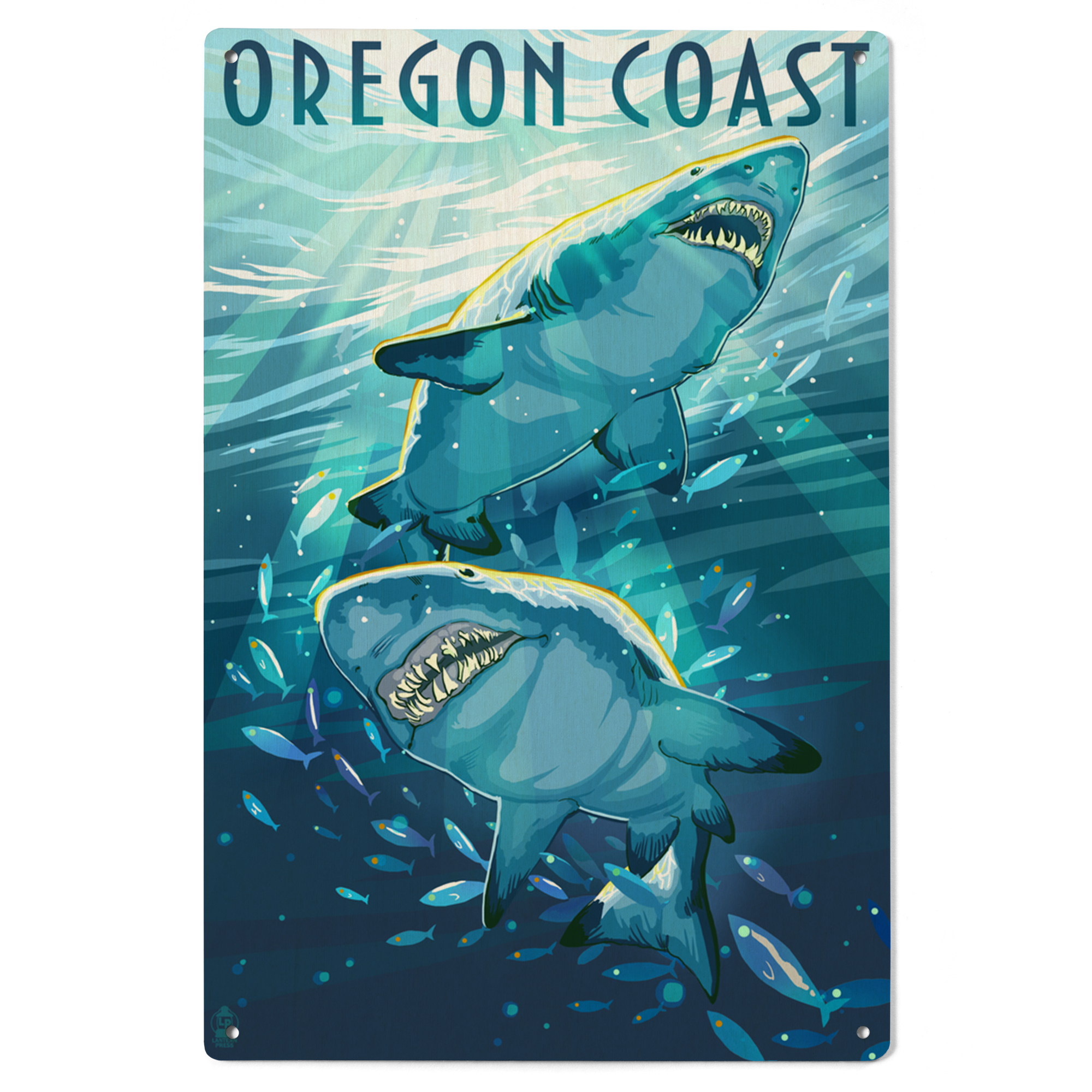 Oregon Coast, Great White Sharks Birch Wood Wall Sign (6x9 Rustic Home ...