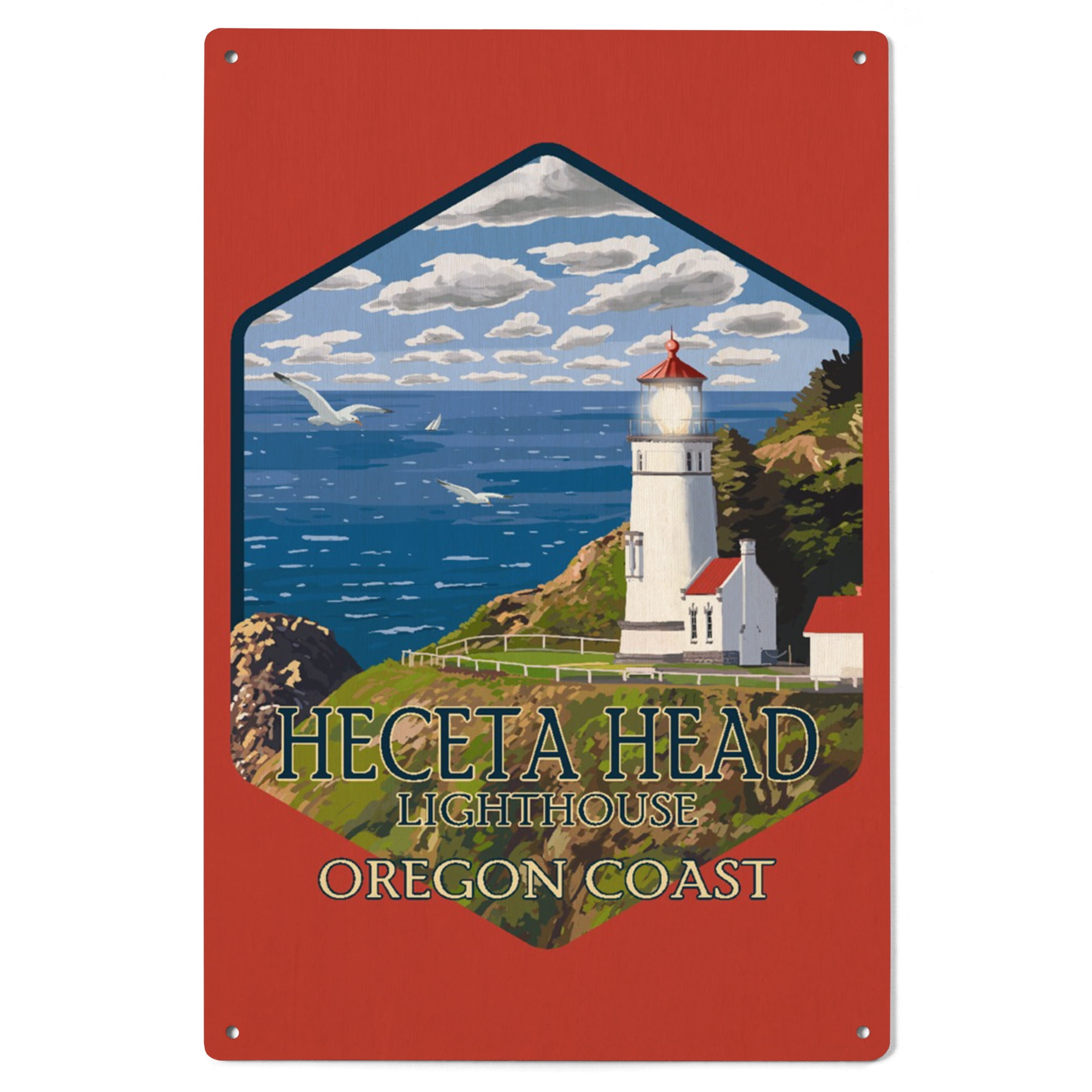 Oregon Coast, Heceta Head Lighthouse, Contour Birch Wood Wall Sign (6x9 ...