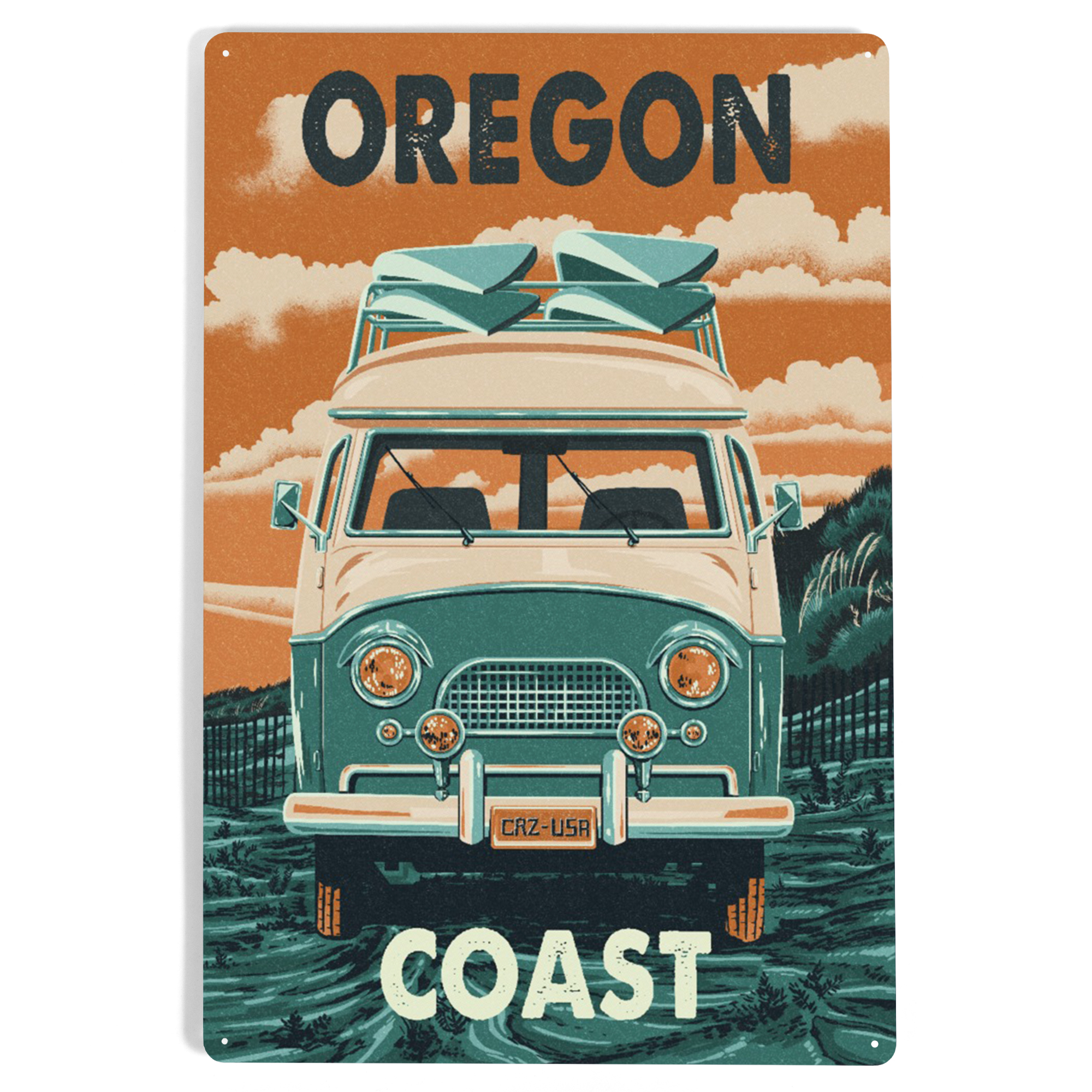 Oregon Coast, Letterpress, Camper Van (12x18 Aluminum Art, Indoor ...