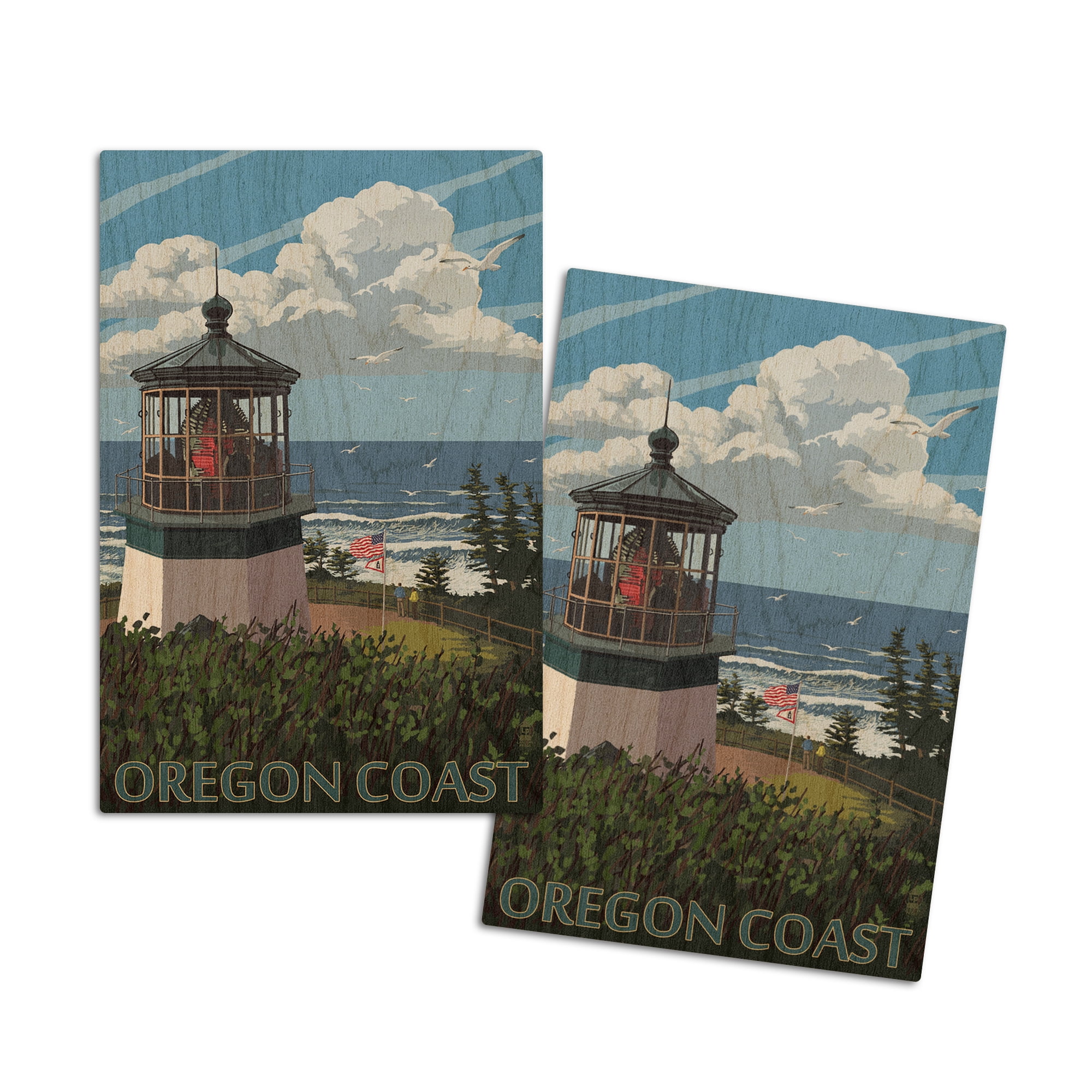 Oregon Coast, Lighthouse Scene (4x6 Birch Wood Postcards, 2-Pack ...