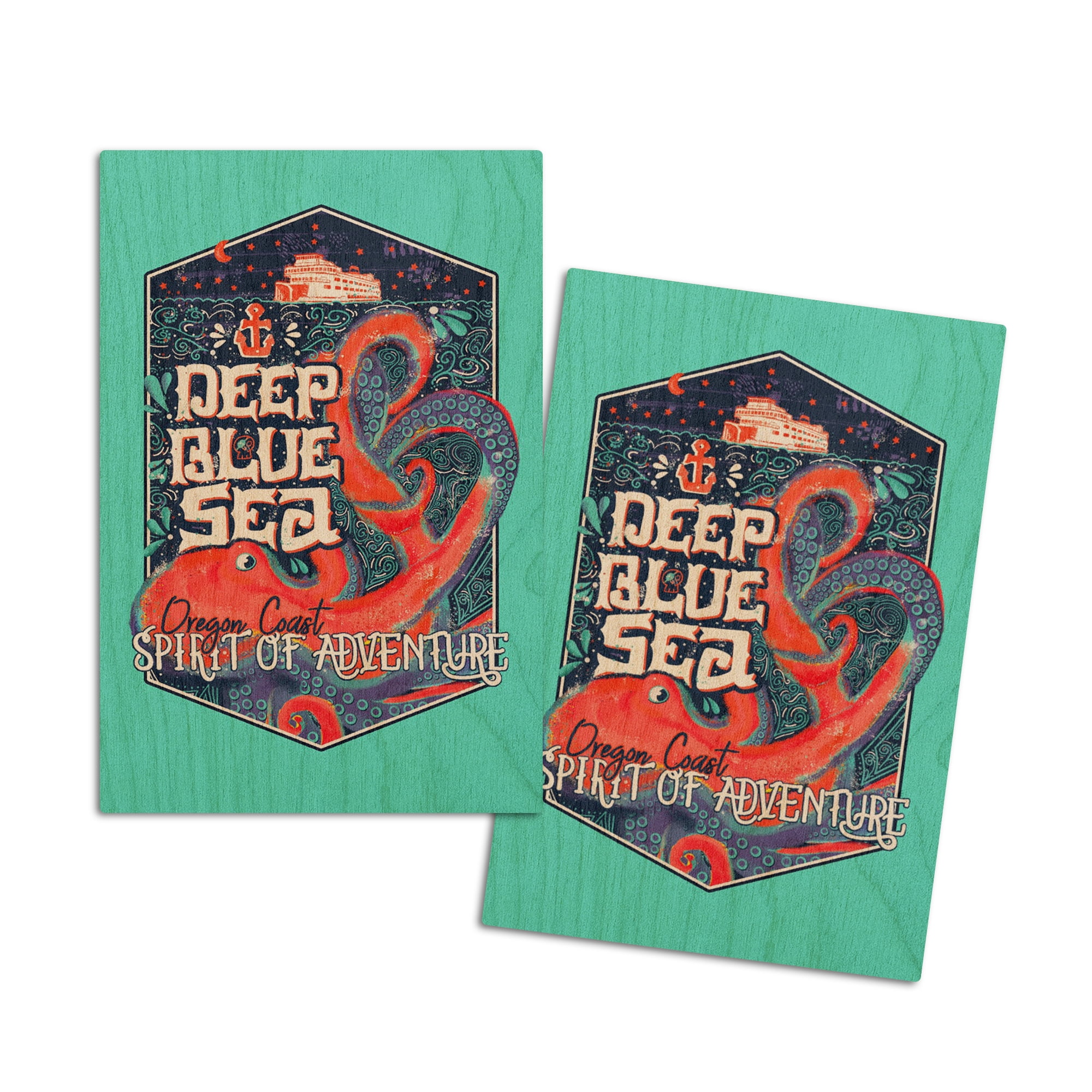 Oregon Coast, Oregon, Giant Octopus, Deep Blue Sea, Contour (4x6 Birch ...
