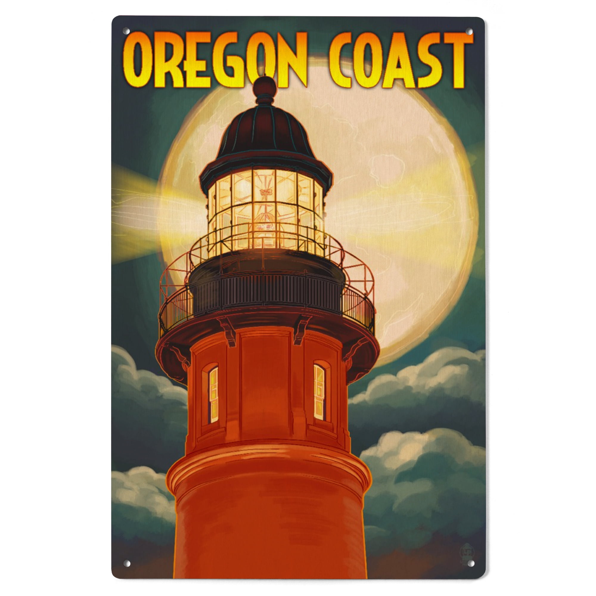 Oregon Coast, Oregon, Lighthouse and Moon Birch Wood Wall Sign (6x9 ...