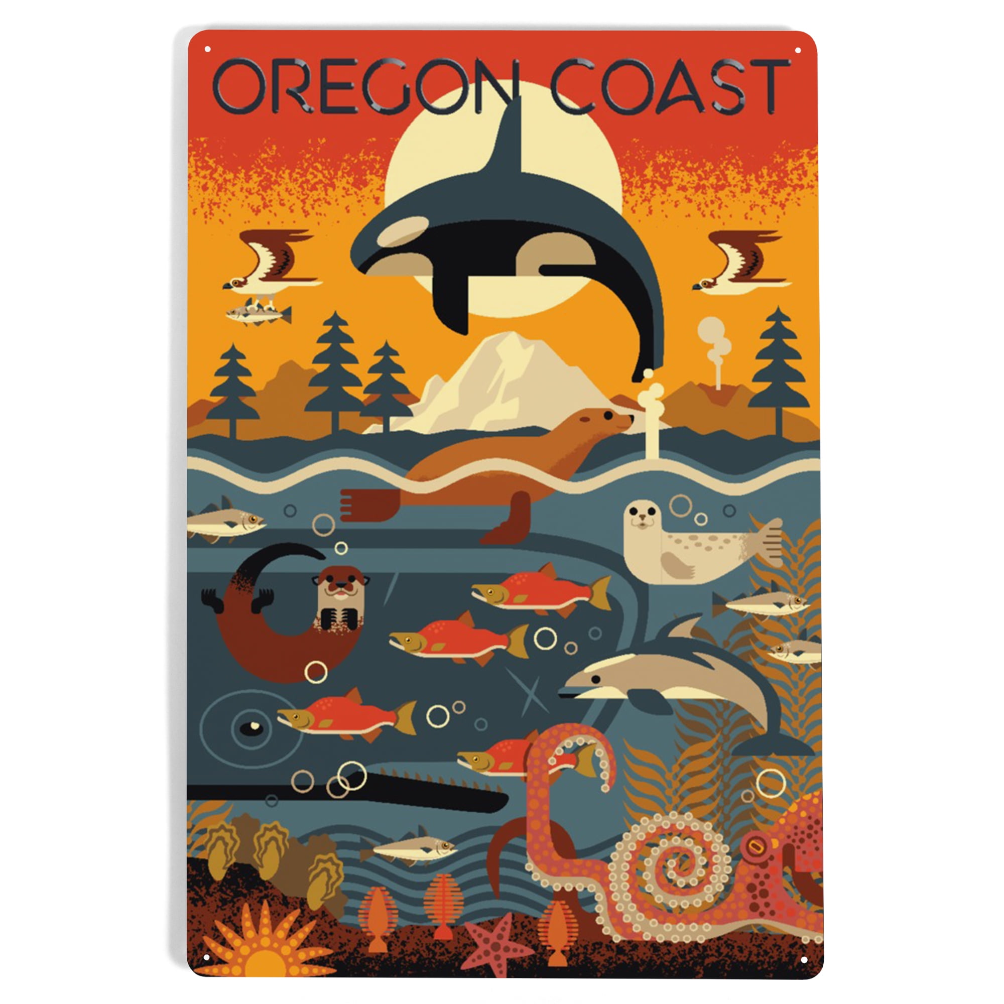 Oregon Coast, Oregon, Marine Animals, Geometric (12x18 Aluminum Art ...