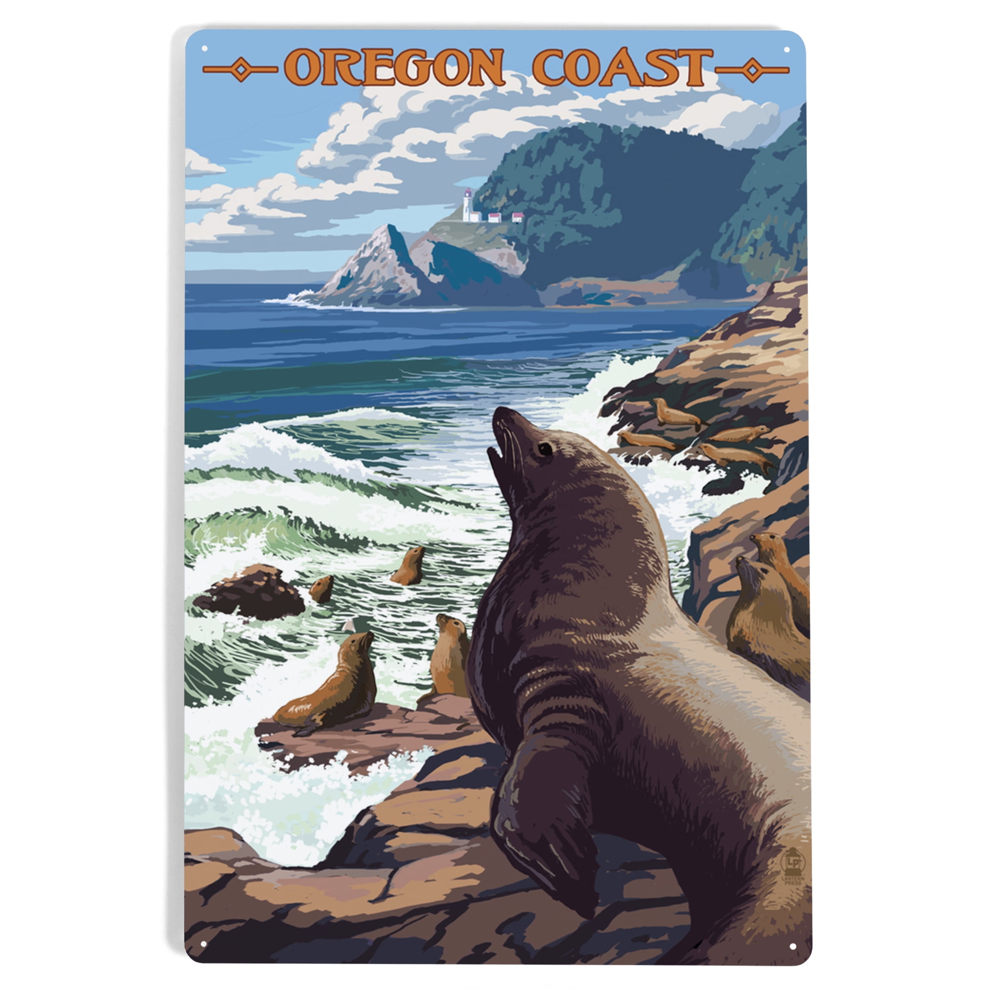 Oregon Coast, Sea Lions and Lighthouse (12x18 Aluminum Art, Indoor ...