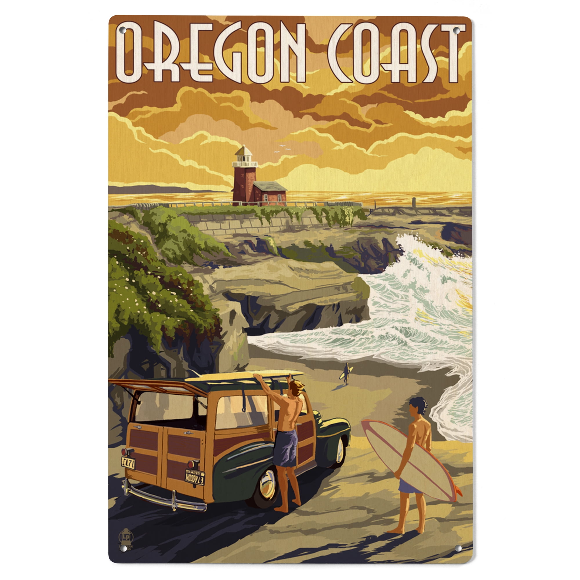 Oregon Coast, Woody and Lighthouse Birch Wood Wall Sign (6x9 Rustic ...
