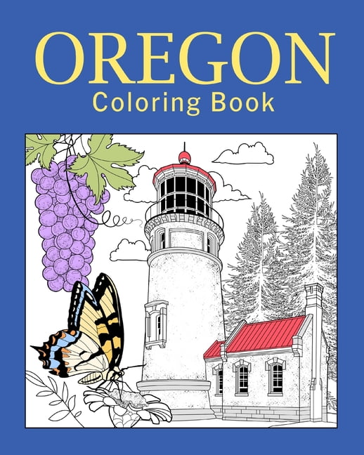 Oregon Coloring Book: Painting on USA States Landmarks and Iconic, Gift ...