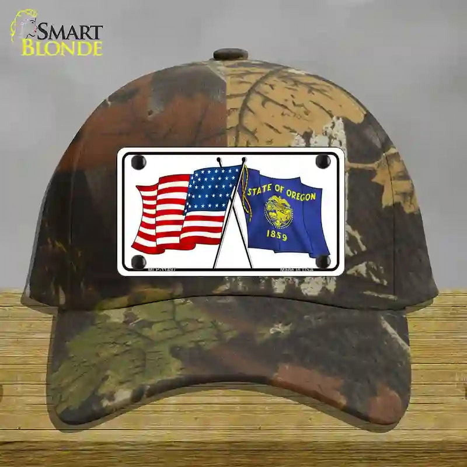 Oregon Crossed US Flag Novelty License Plate Hat Cotton Camoflauge ...