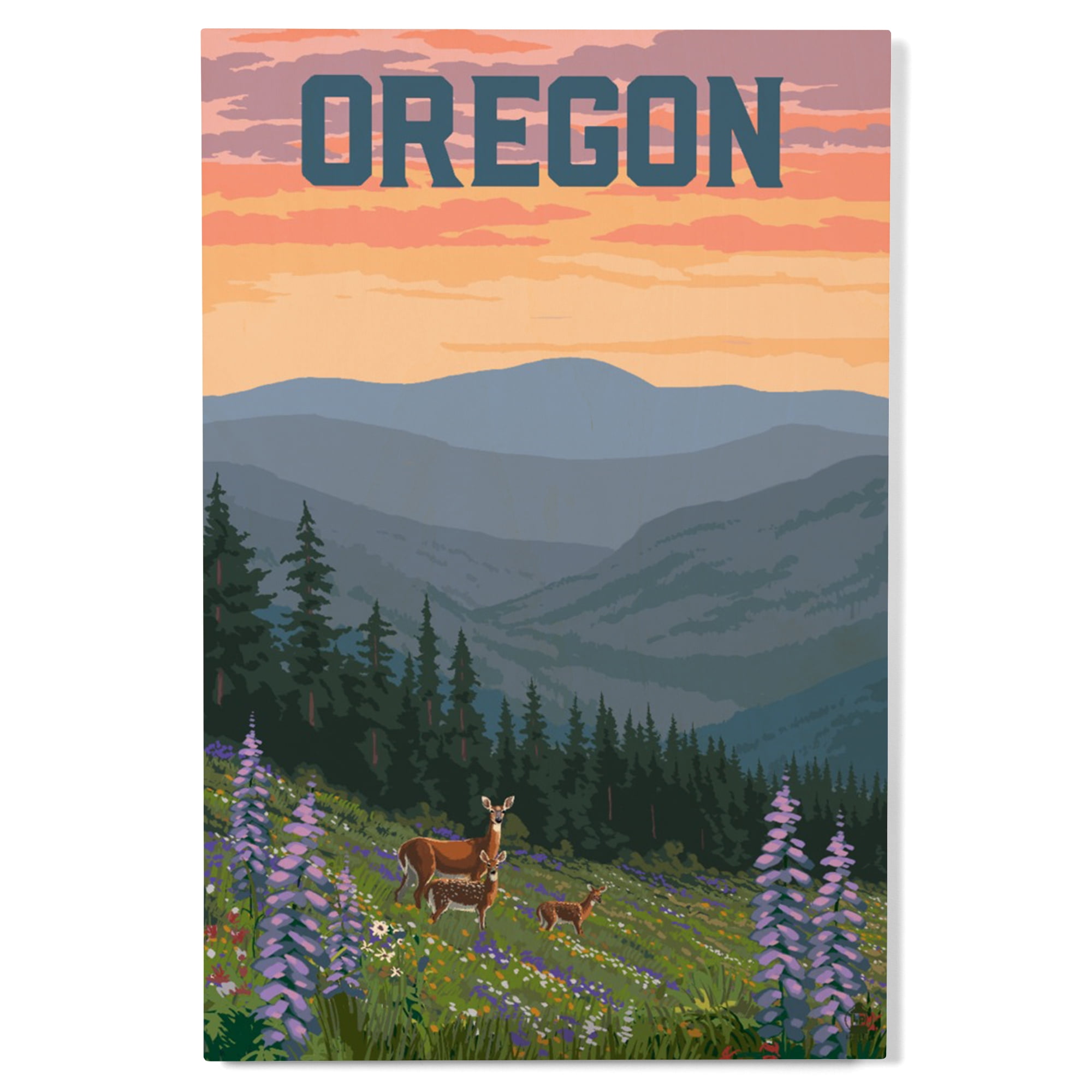 Oregon, Deer and Spring Flowers Birch Wood Wall Sign (12x18 Rustic Home ...