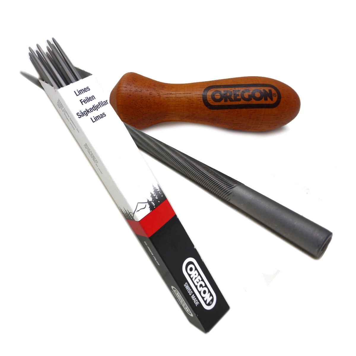 Oregon Double Cut Round Chainsaw Files (12 PK) & Wooden Handle (1) Kit ...