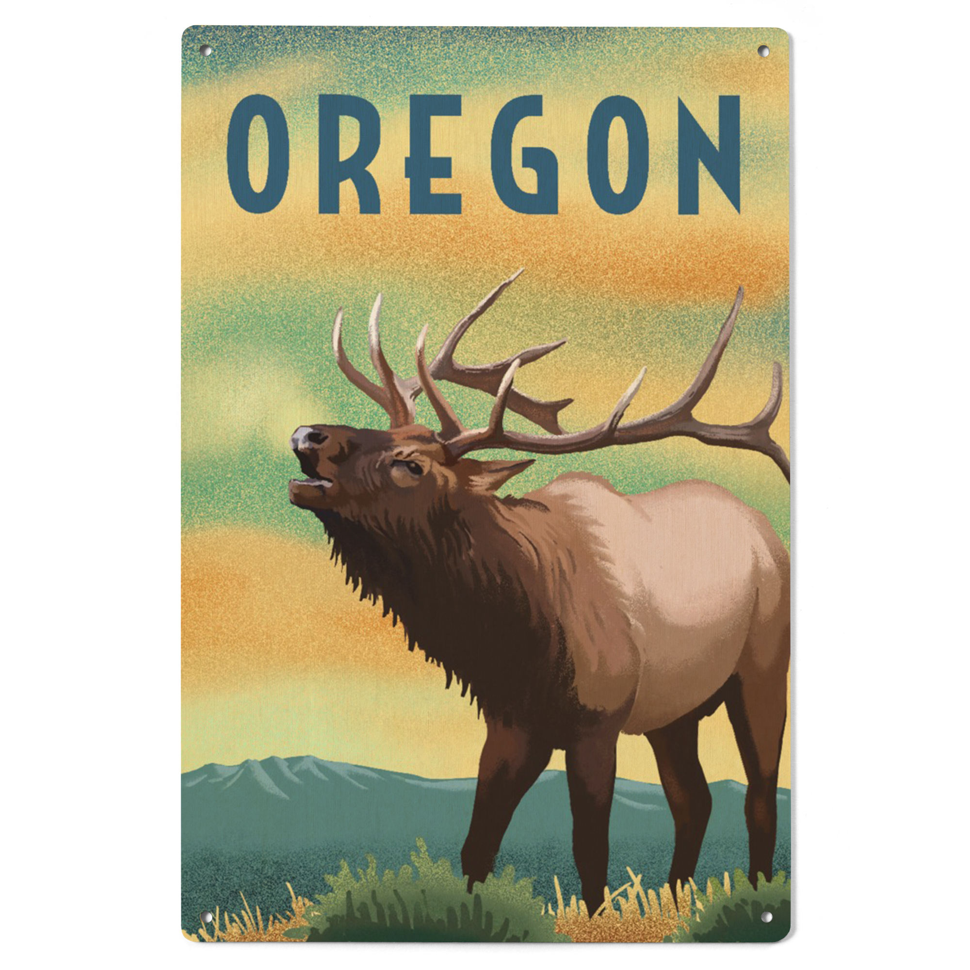 Oregon, Elk, Lithograph Birch Wood Wall Sign (6x9 Rustic Home Decor ...
