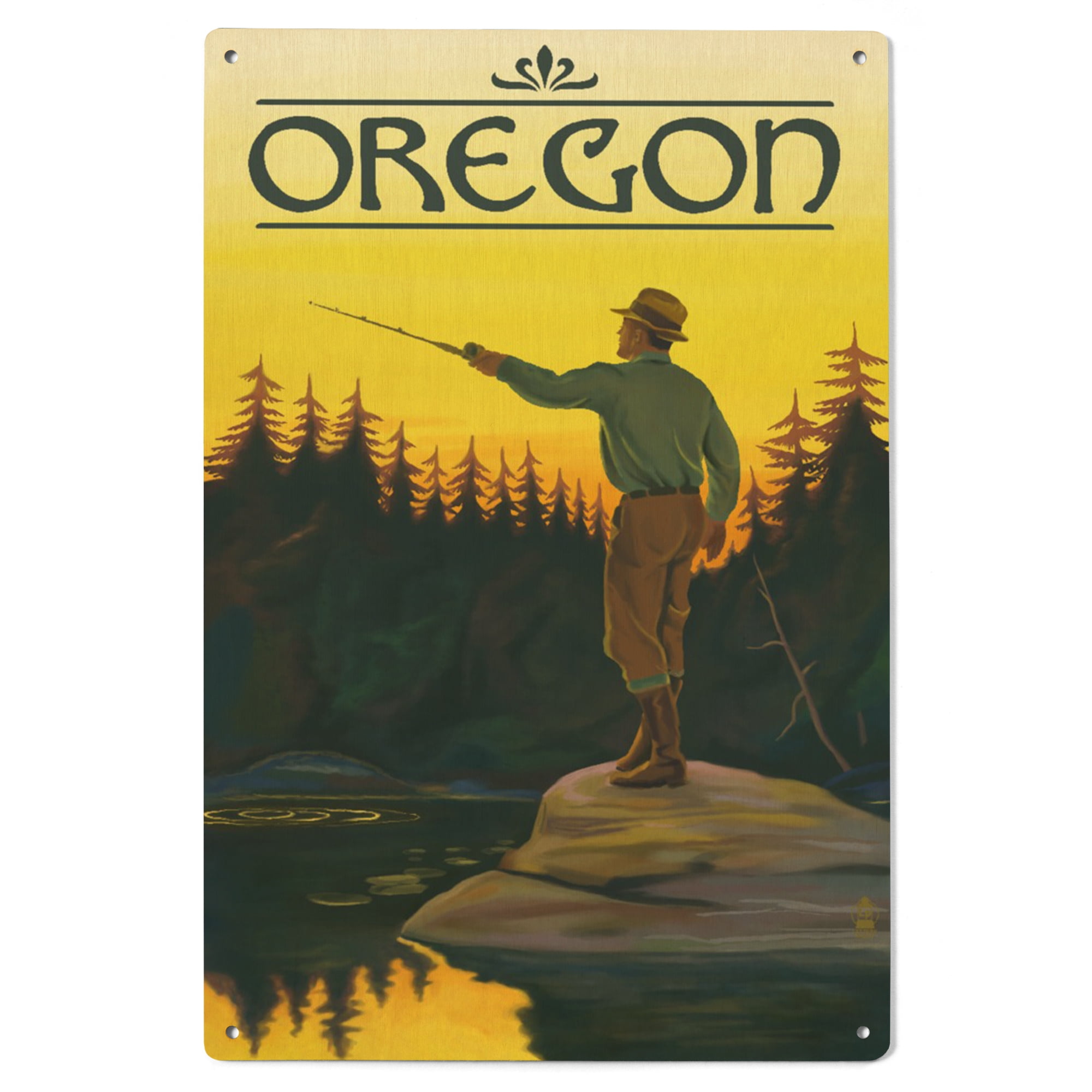 Oregon, Fly Fishing Scene Birch Wood Wall Sign (6x9 Rustic Home Decor ...