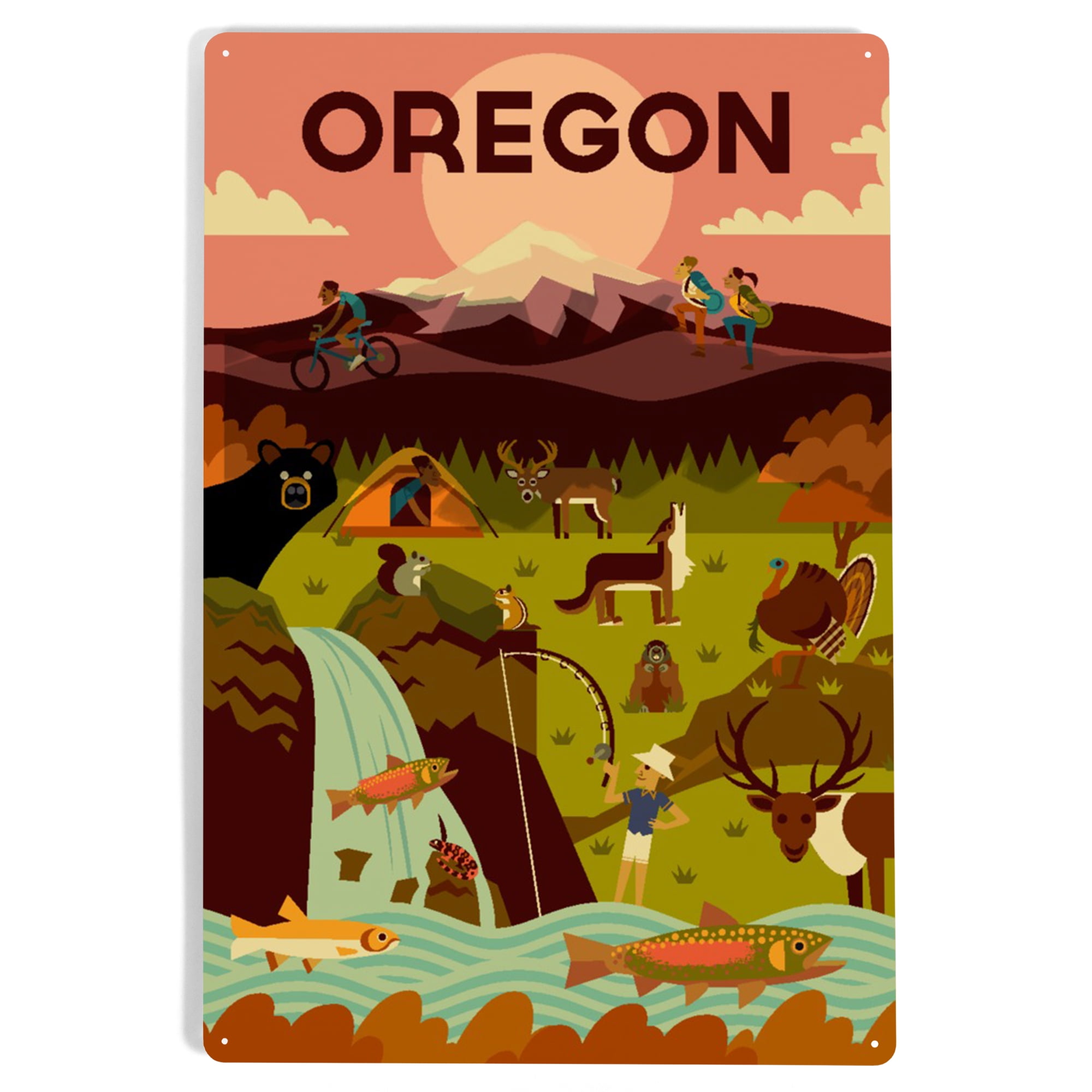 Oregon Geometric (12x18 Aluminum Art, Indoor Outdoor Metal Sign Decor ...