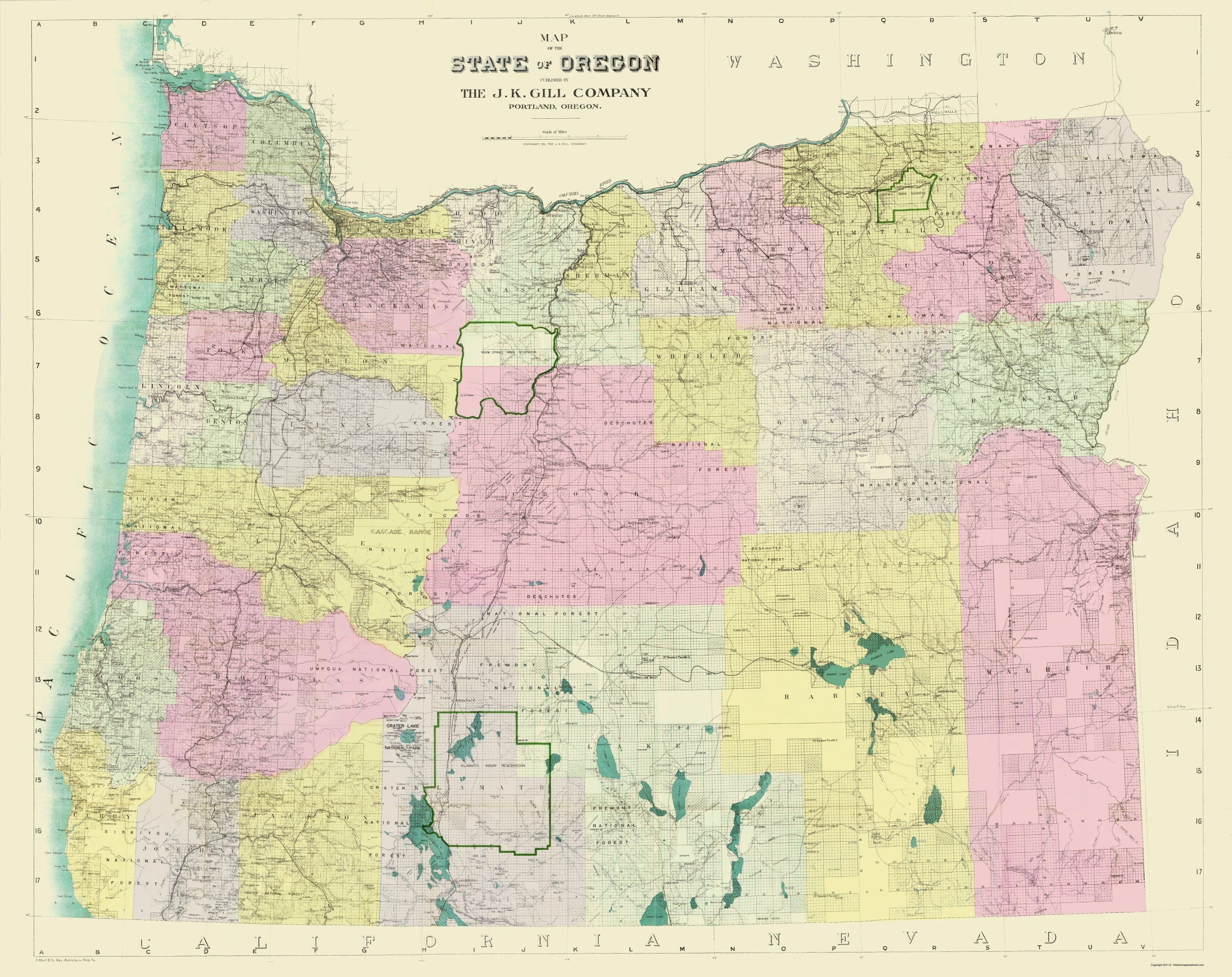 Historic State Map - Oregon - Gill 1911 - 23 x 29.01 - Vintage Wall Art ...