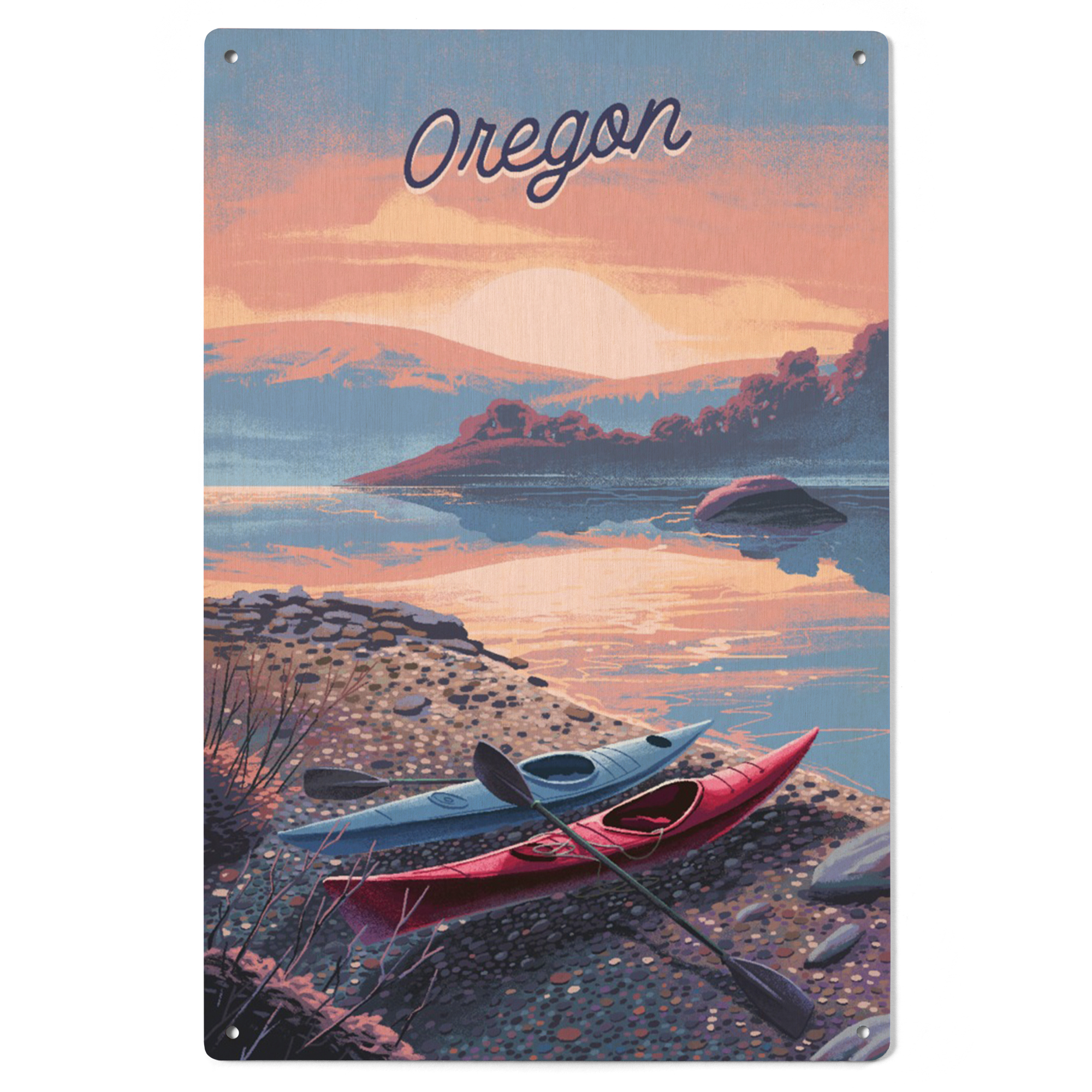 Oregon, Glassy Sunrise, Kayak Birch Wood Wall Sign (6x9 Rustic Home ...