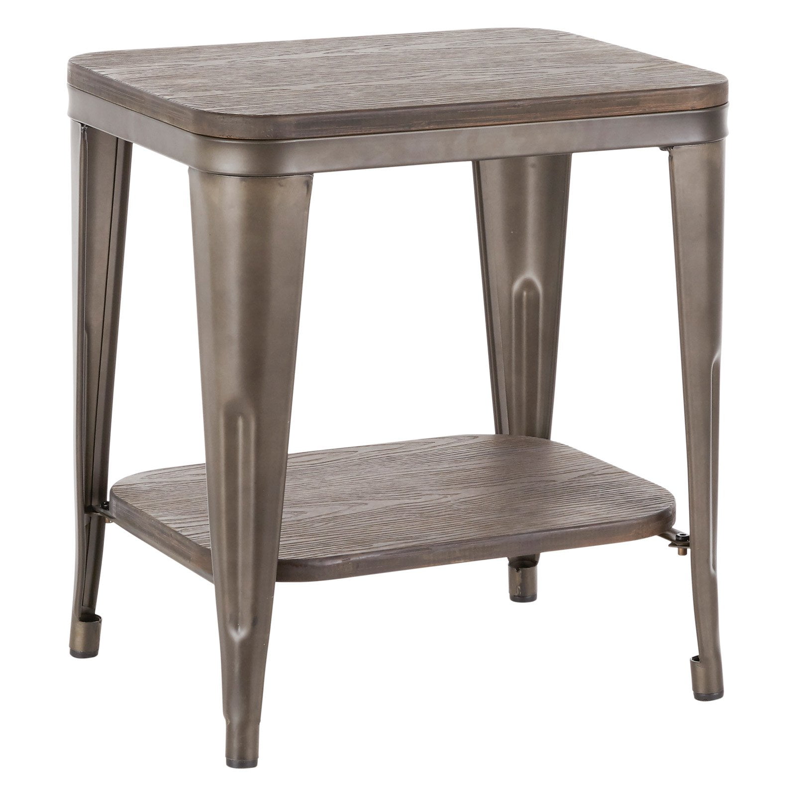 Oregon Industrial End Table in Antique Metal and Espresso Wood-Pressed ...