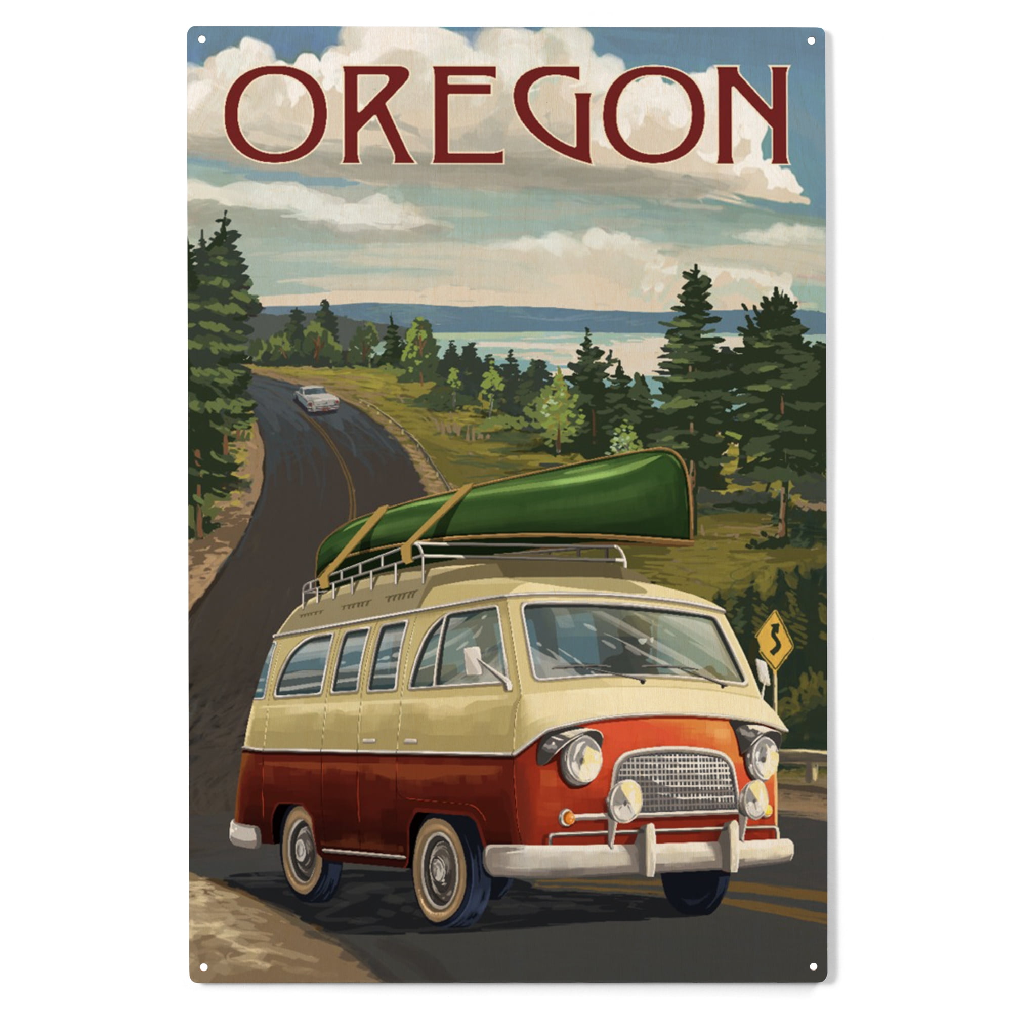 Oregon, LP Camper Van and Lake Birch Wood Wall Sign (10x15 Rustic Home ...