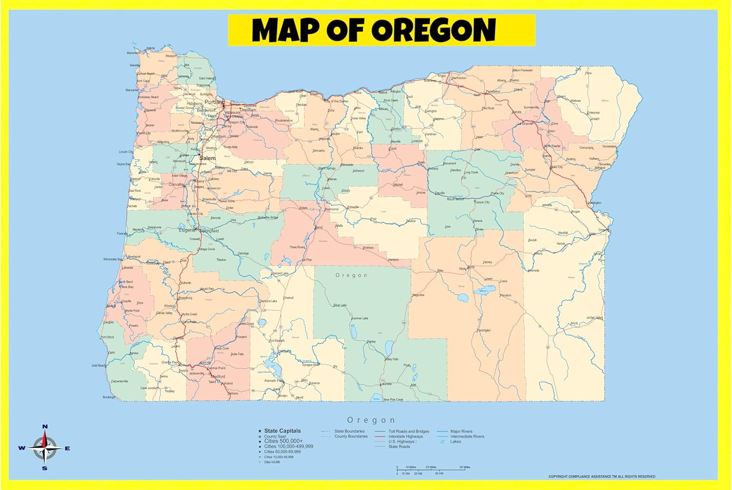Oregon Map Poster - Laminated Wall Map - Style A - 36x60 - Ideal for ...