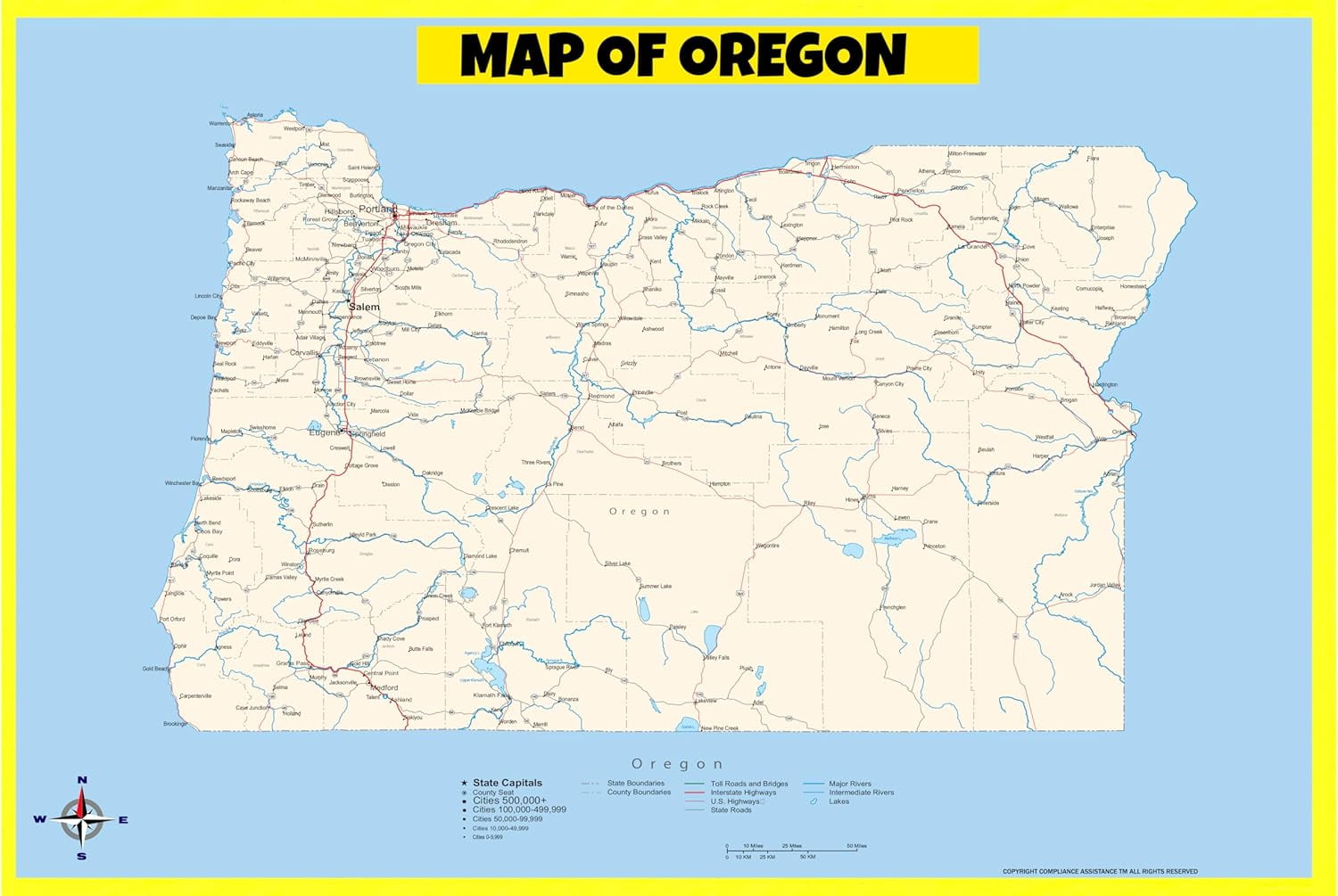 Oregon Map Poster - Laminated Wall Map - Style B - 36x60 - Ideal for ...