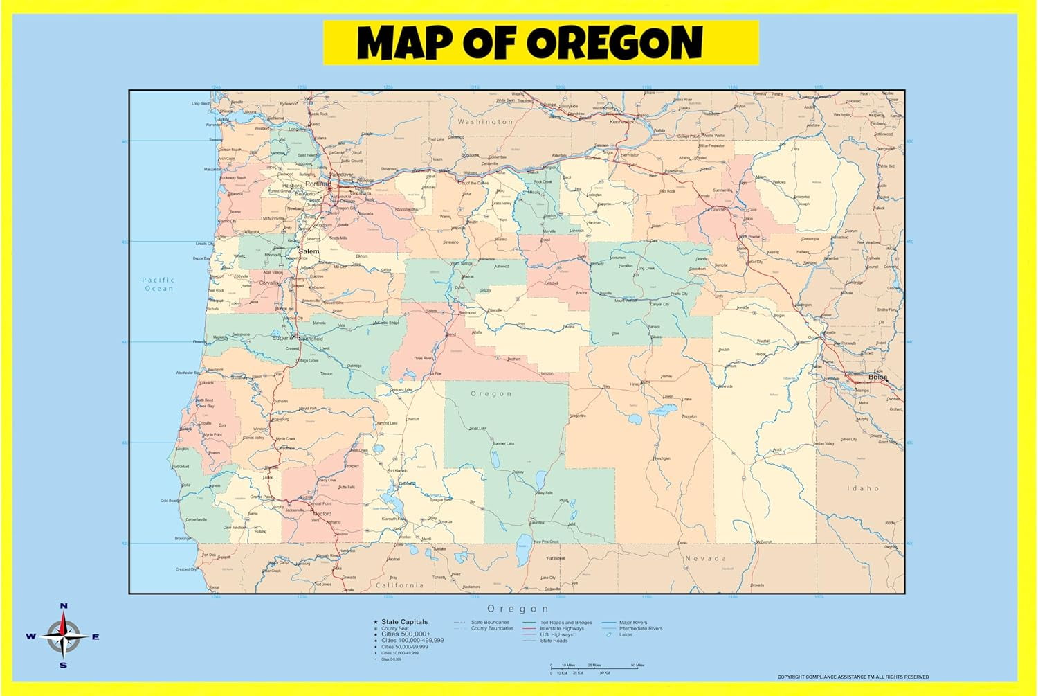 Oregon Map Poster - Laminated Wall Map - Style C - 36x60 - Ideal for ...