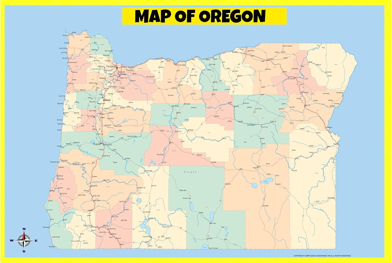 Oregon Map Poster - Laminated Wall Map - Style D - 18x24 - Ideal for ...
