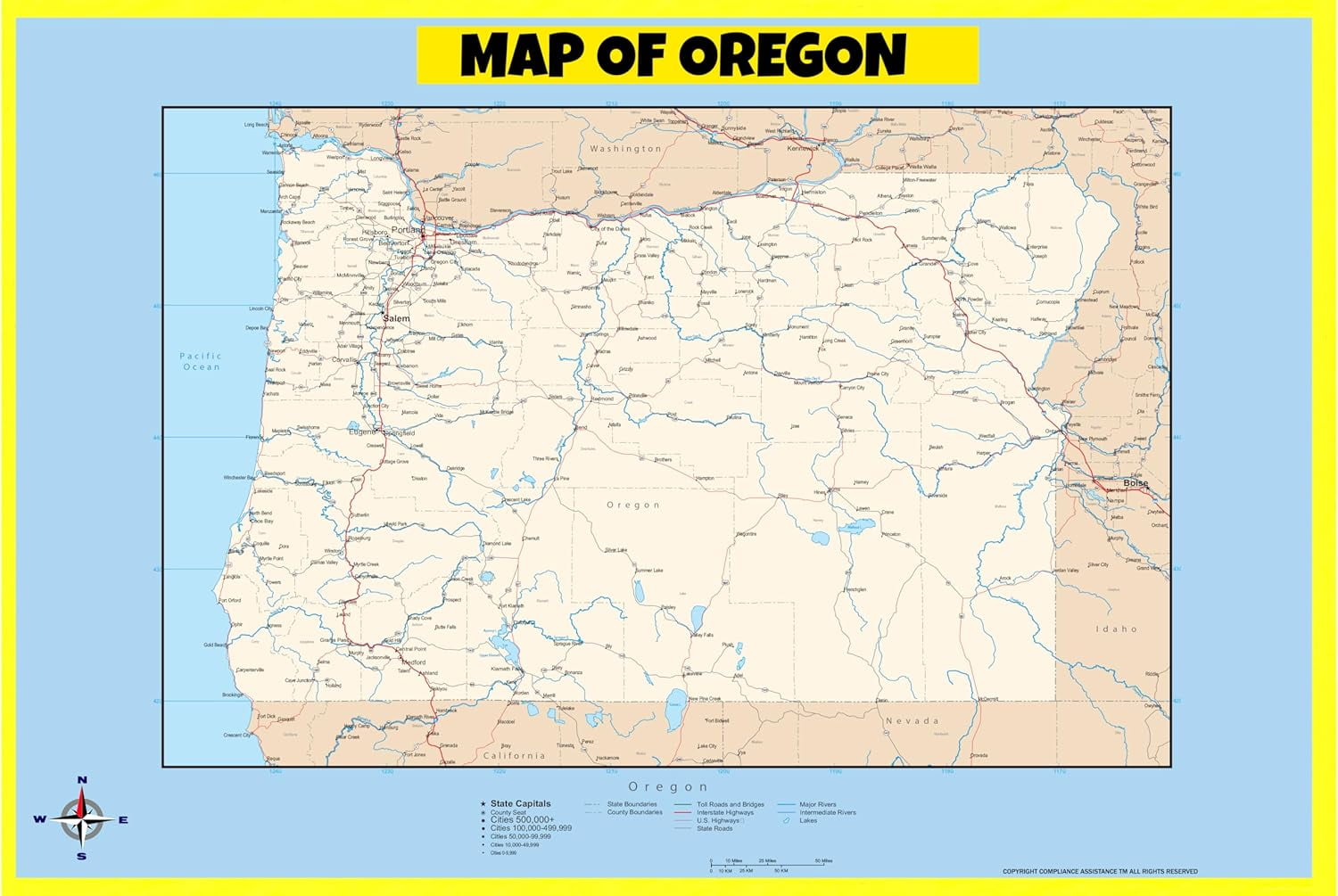 Oregon Map Poster - Laminated Wall Map - Style E - 20x30 - Ideal for ...