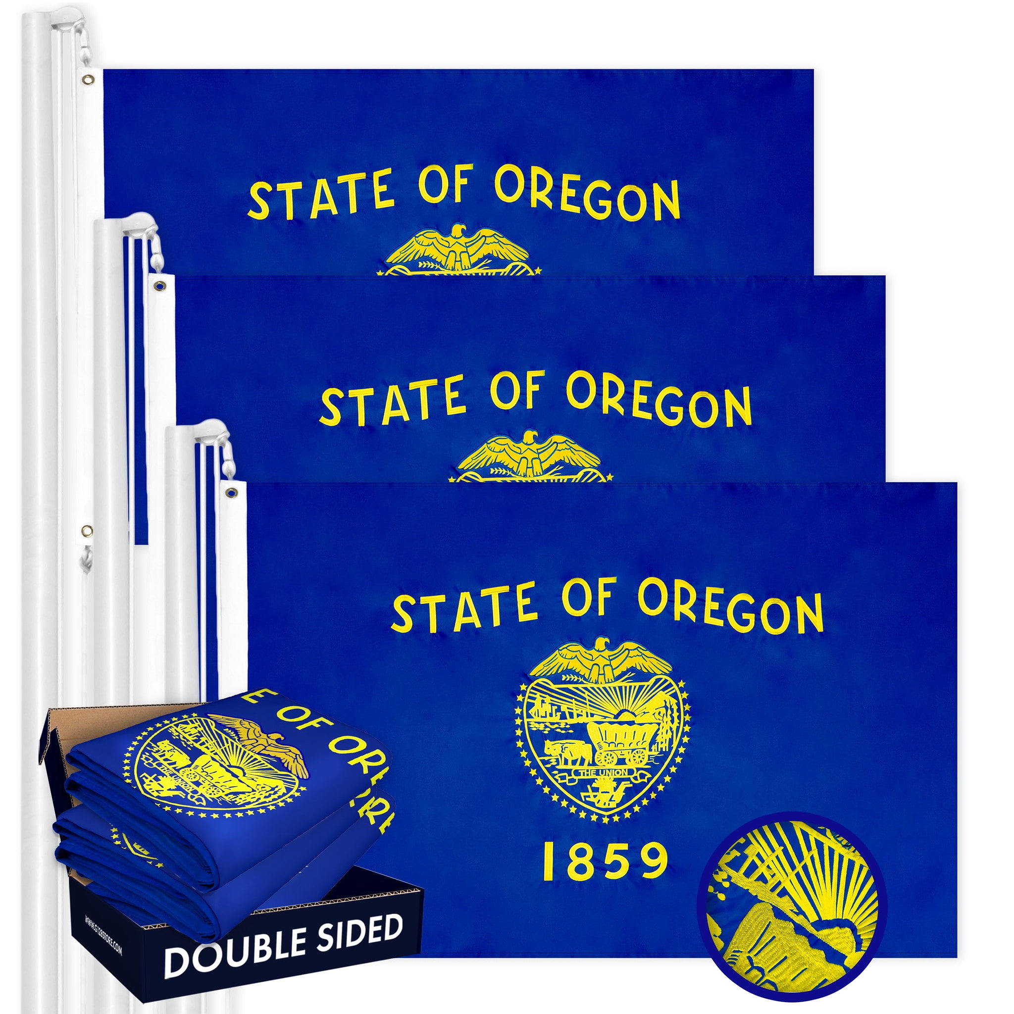Oregon OR State Flag 3x5FT 3-Pack Double-sided Embroidered Polyester By ...
