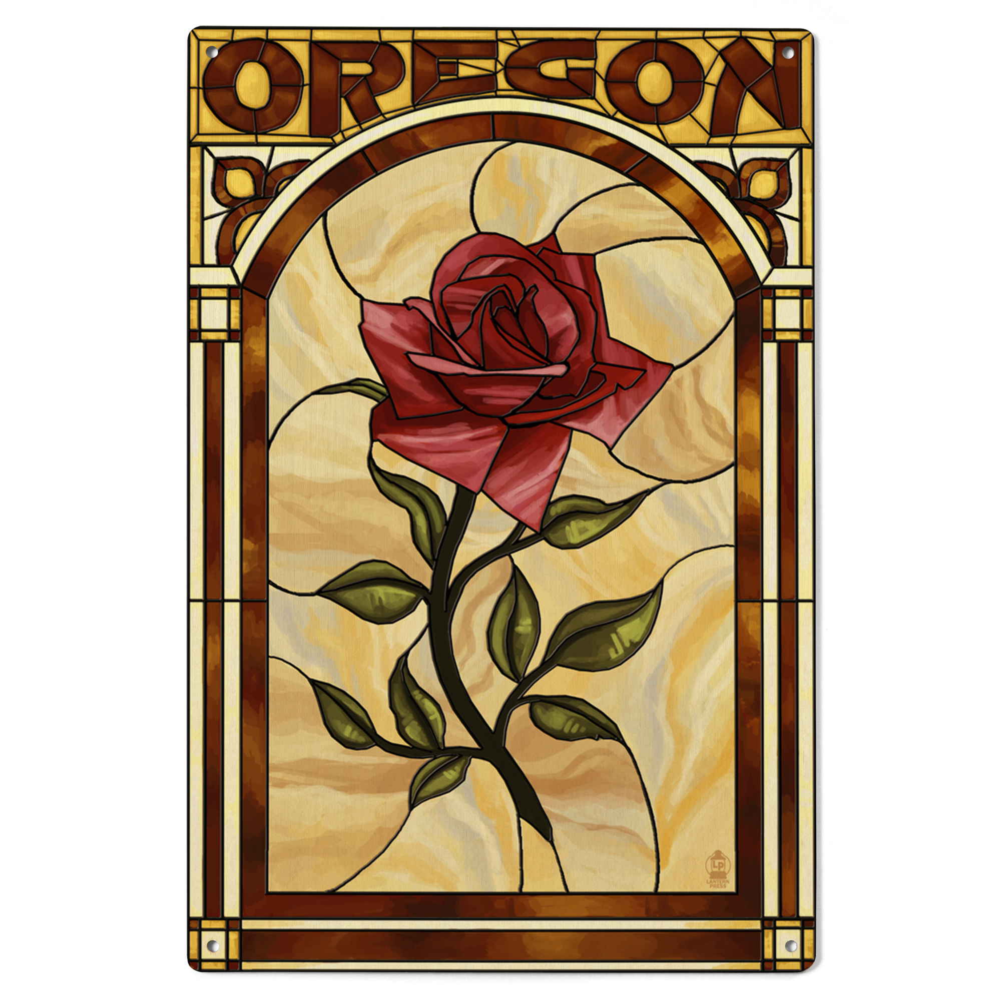 Oregon, Rose Stained Glass Birch Wood Wall Sign (6x9 Rustic Home Decor ...