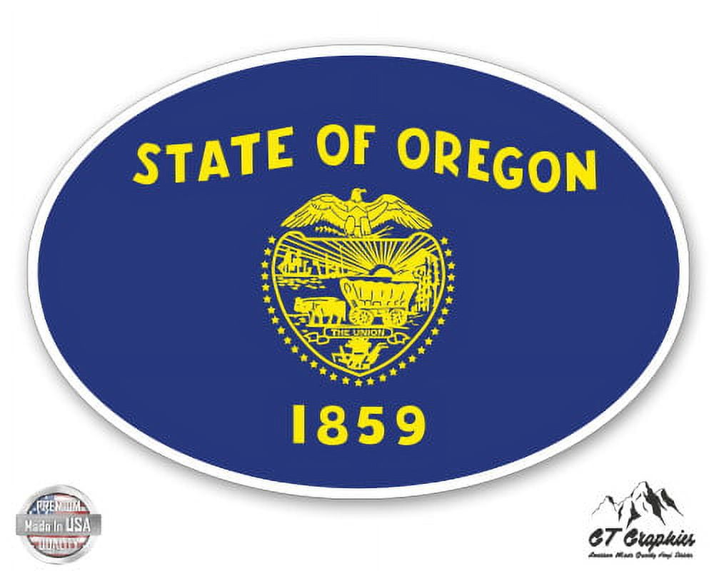 Oregon State Flag Oval - 5" Vinyl Sticker - For Car Laptop I-Pad ...