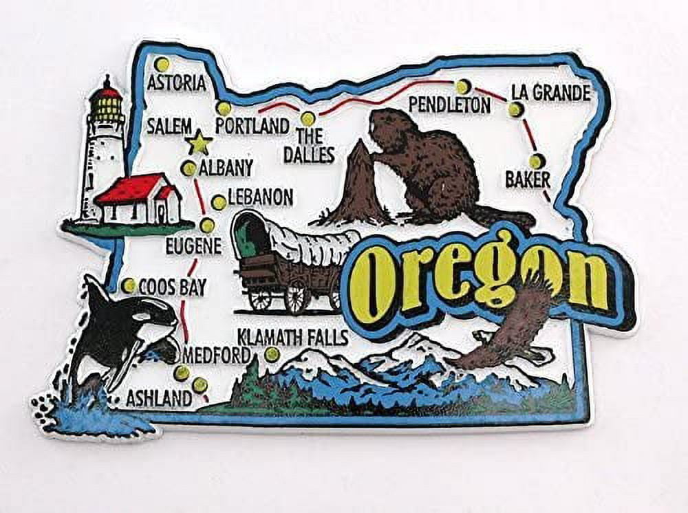 Oregon State Map and Landmarks Collage Fridge Collectible Souvenir ...