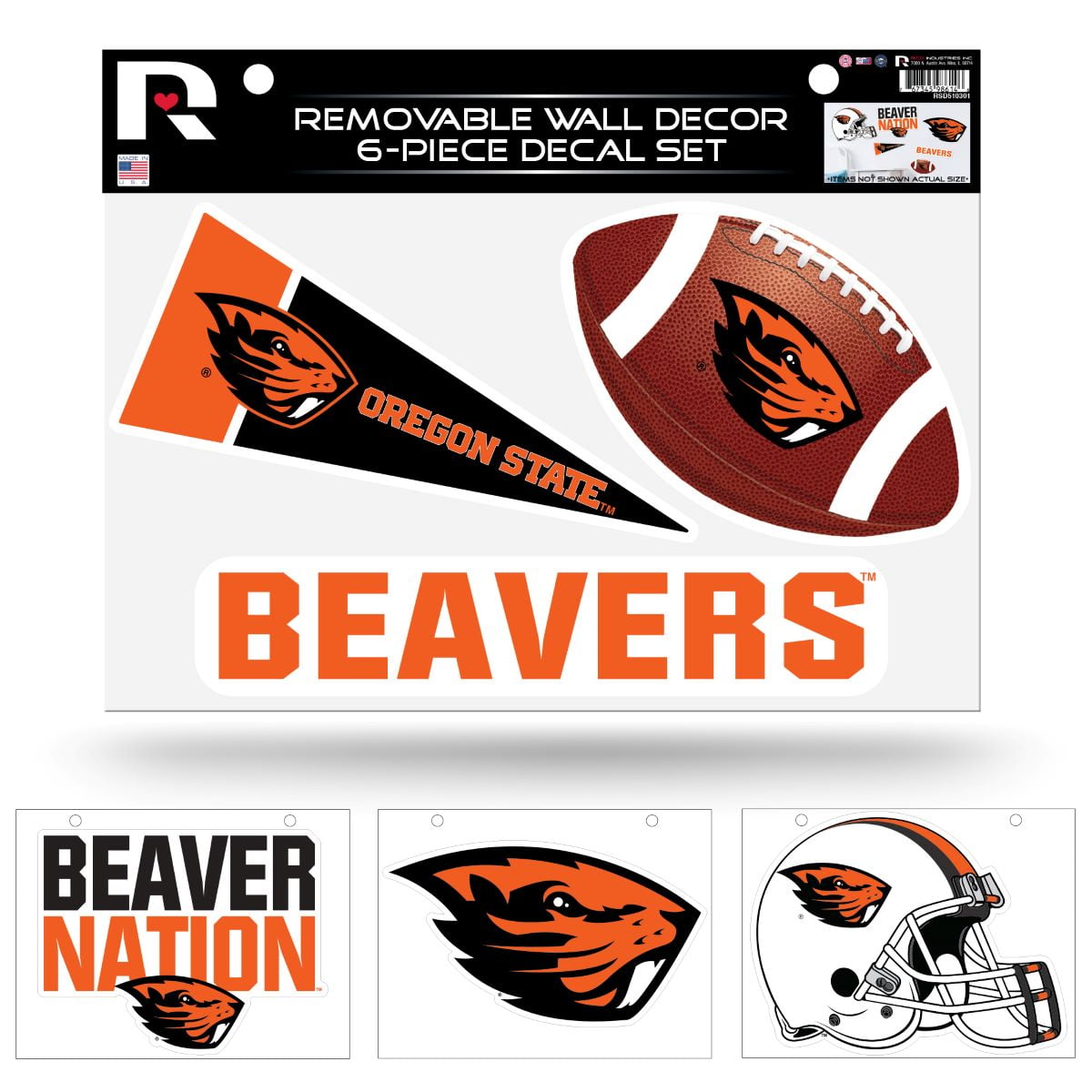 Oregon State NCAA Beavers Set of 6 Removable Wall Decal Stickers ...