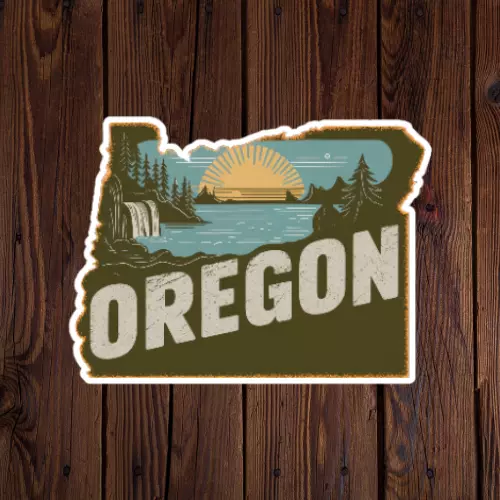 Oregon Sticker Lake State Outline Sunrise Wilderness Laptop Sticker ...