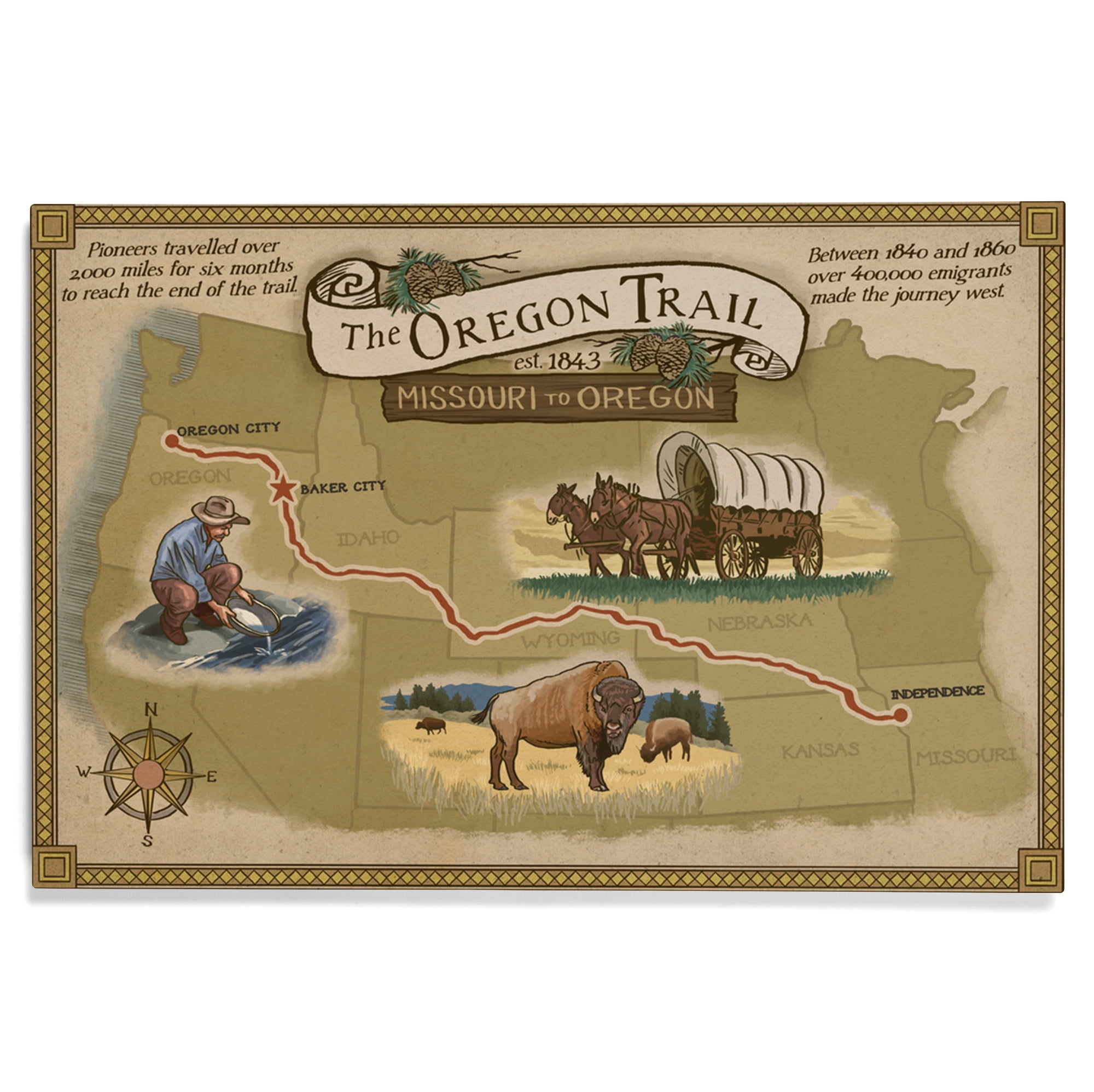 Oregon Trail Map Birch Wood Wall Sign (12x18 Rustic Home Decor, Ready ...