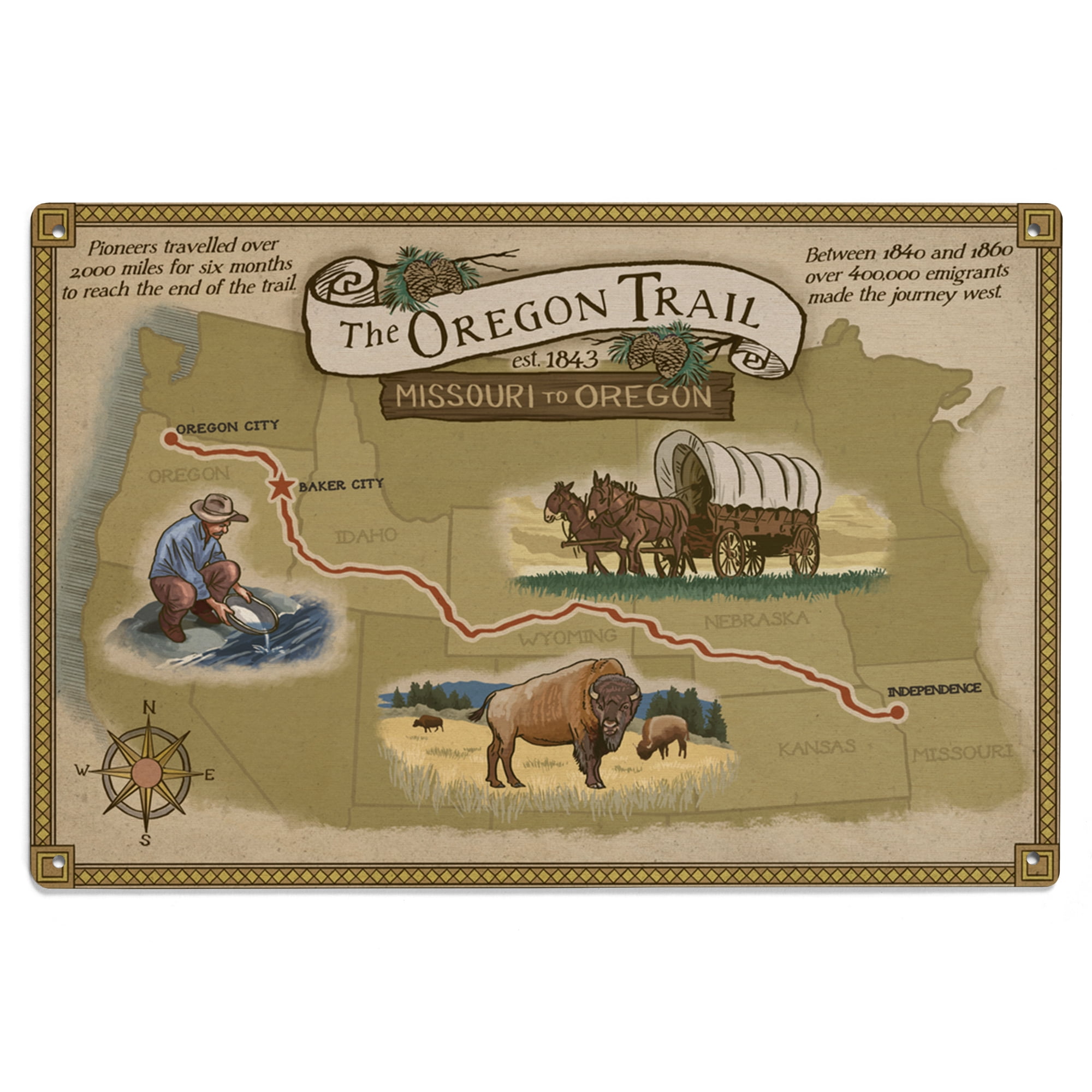 Oregon Trail Map Birch Wood Wall Sign (6x9 Rustic Home Decor, Ready to ...
