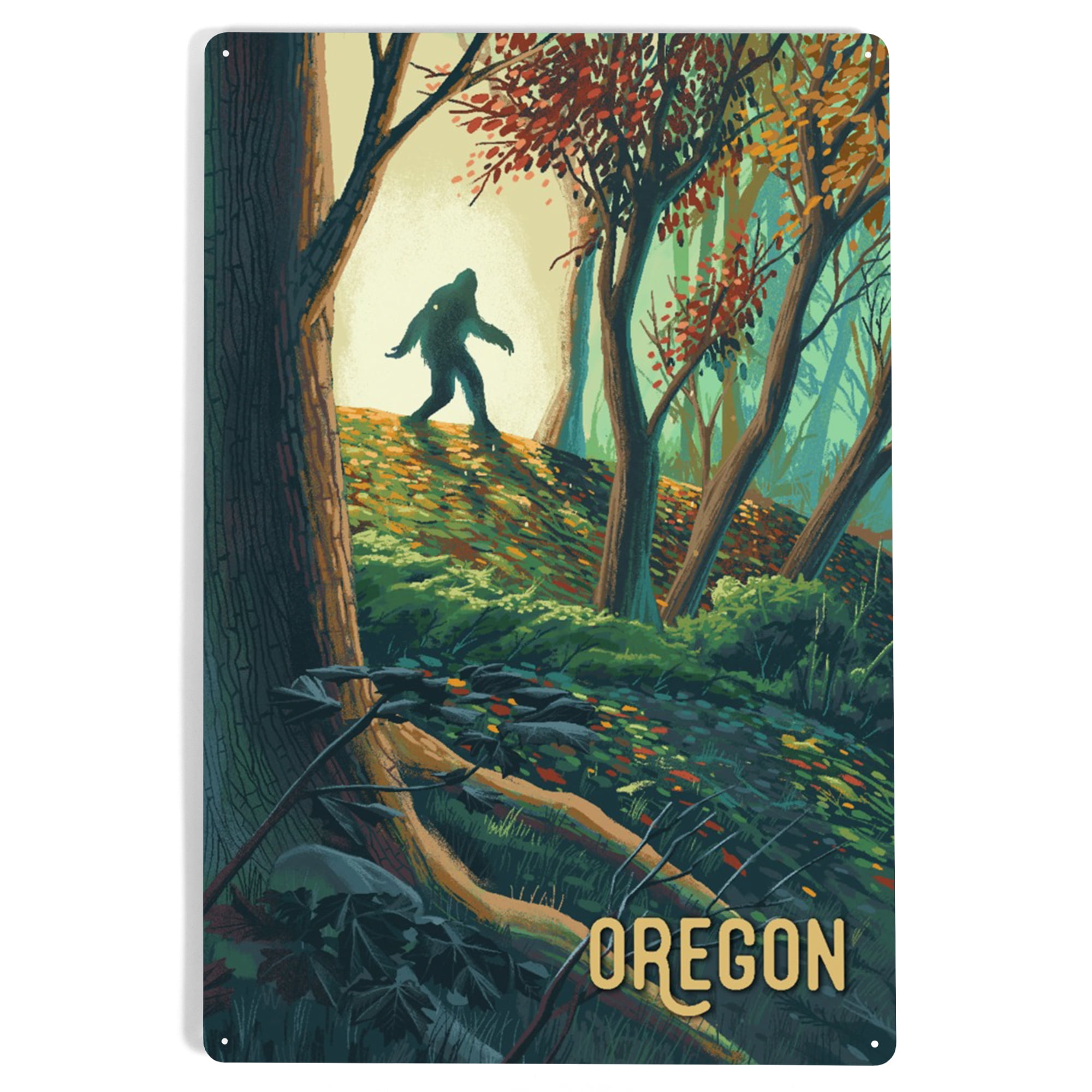 Oregon, Wanderer, Bigfoot in Forest (12x18 Aluminum Art, Indoor Outdoor ...