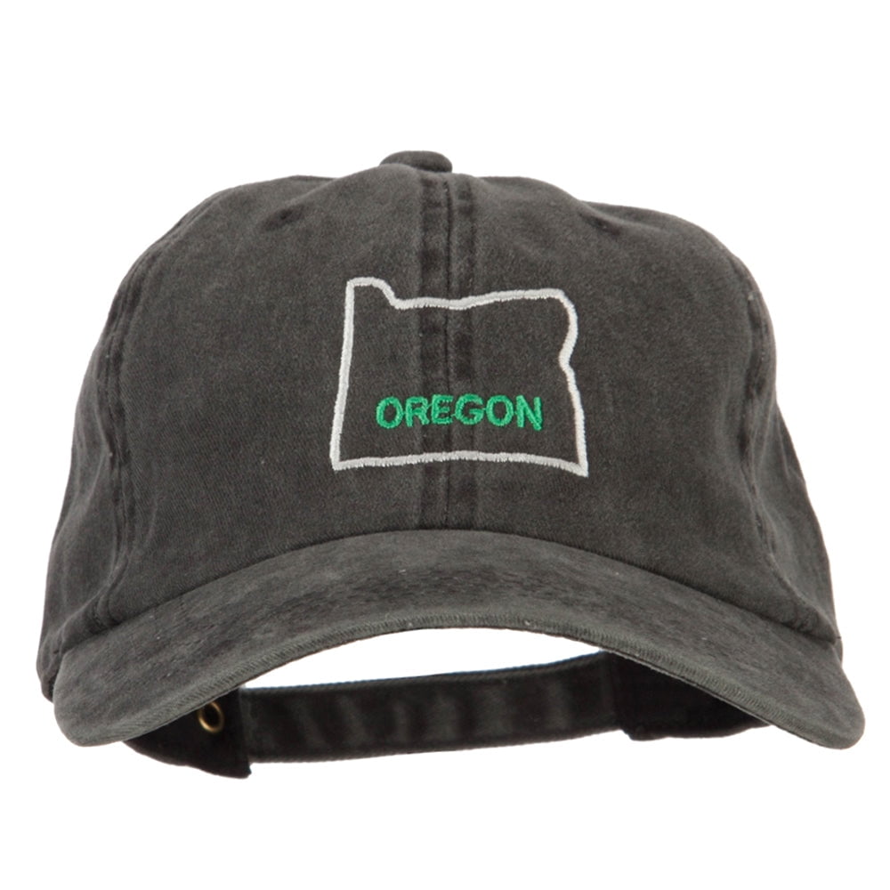 Oregon with Map Outline Embroidered Washed Cotton Twill Cap - Black ...