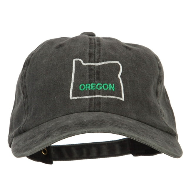 Oregon with Map Outline Embroidered Washed Cotton Twill Cap - Black ...