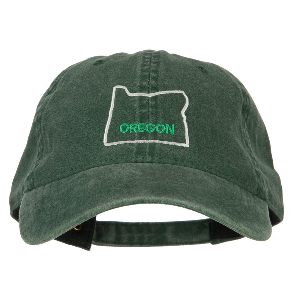 Oregon with Map Outline Embroidered Washed Cotton Twill Cap - Dk Green ...