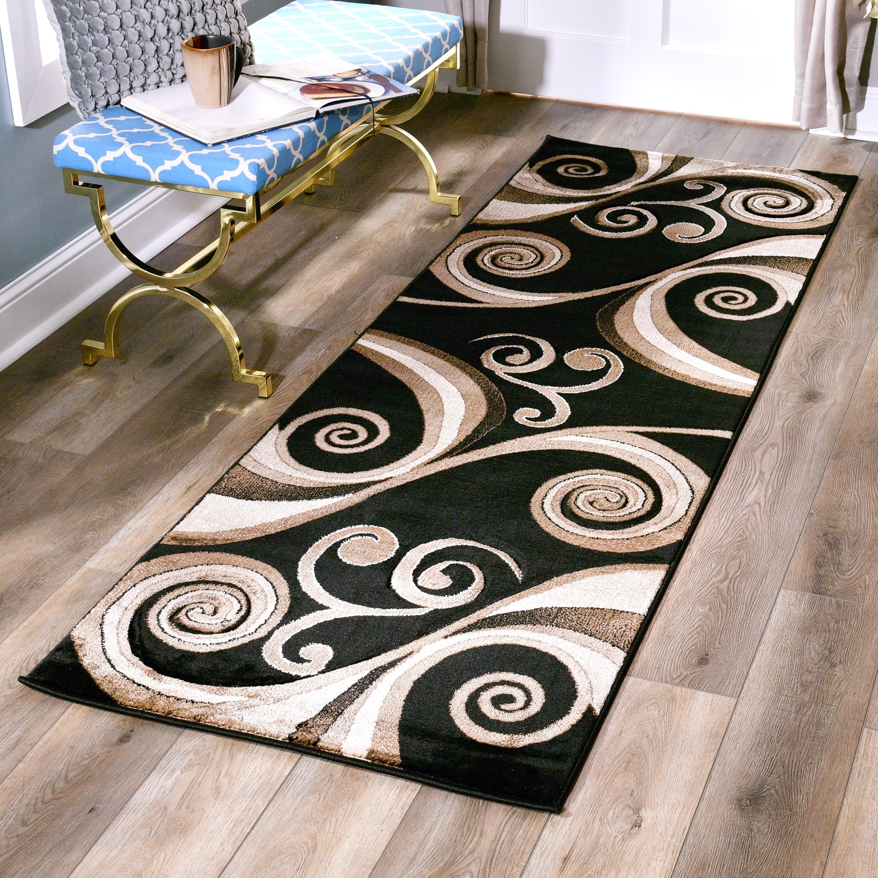 Orelsi Collection Polypropylene Black And Brown 2'7" X 12' Runner Rugs ...