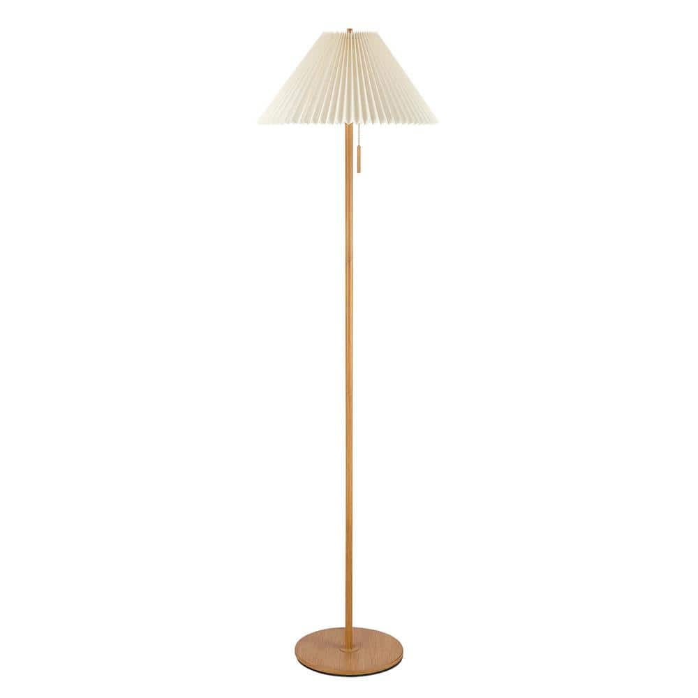 Oren 62 in. Brown Wood Toned Standard Floor Lamp with Pleated Fabric ...