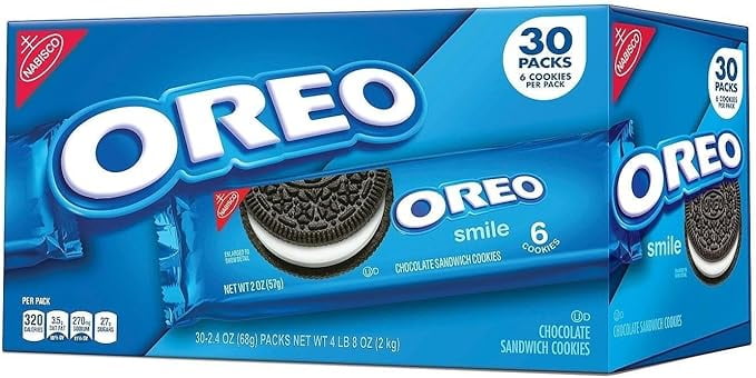 Oreo Chocolate Sandwich Cookies, 30 Count Box, 2 oz Snack Packs ...