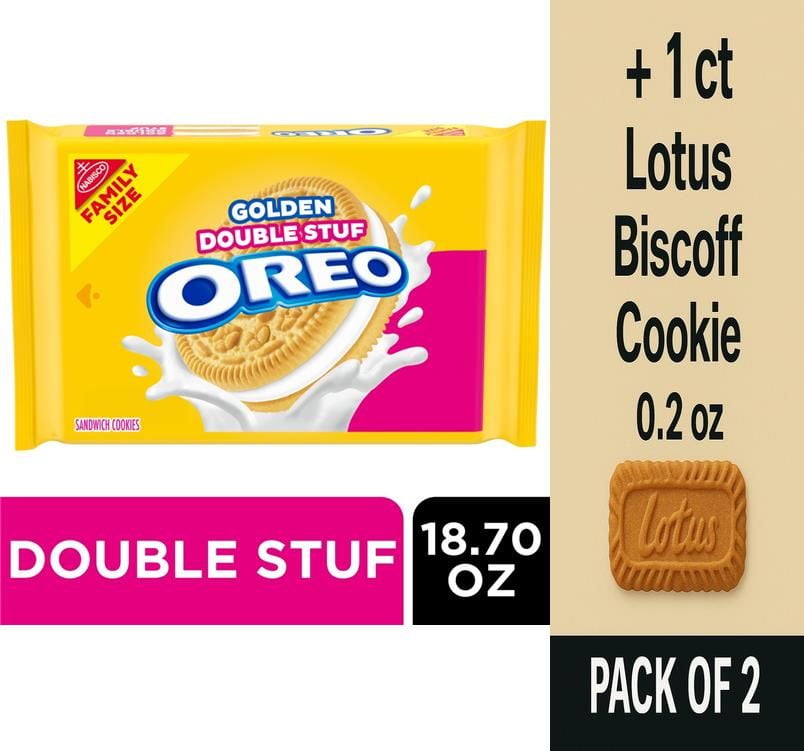 Oreo Double Stuf Golden Sandwich Cookies Family Size 18.71 oz - Pack of 2 & Lotus Biscoff Cookie ...