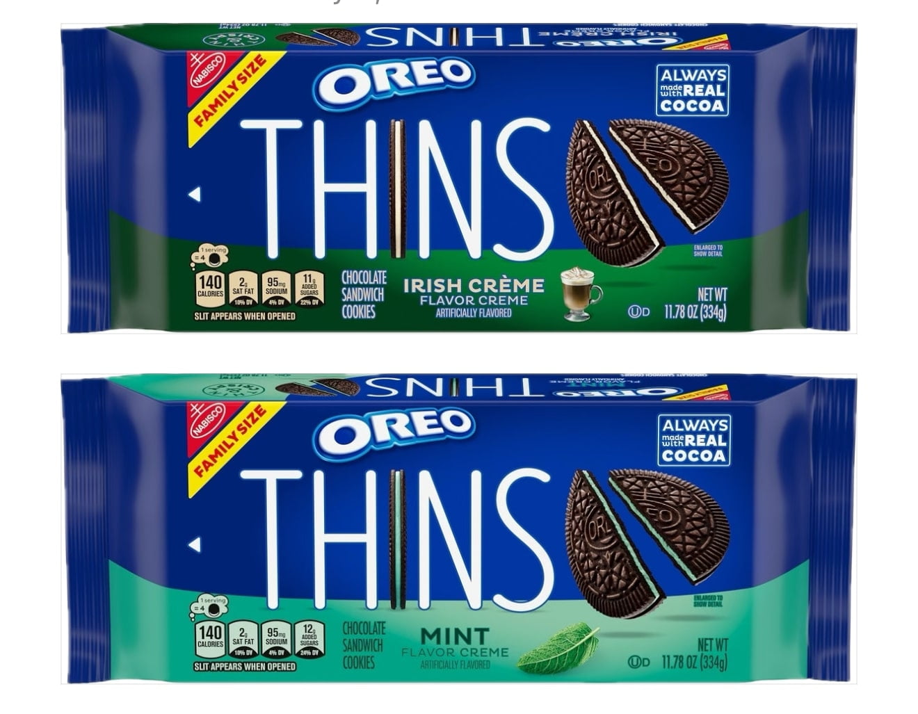 Oreo Thins Family Size Chocolate Sandwich Cookies, Irish Crème & Mint ...