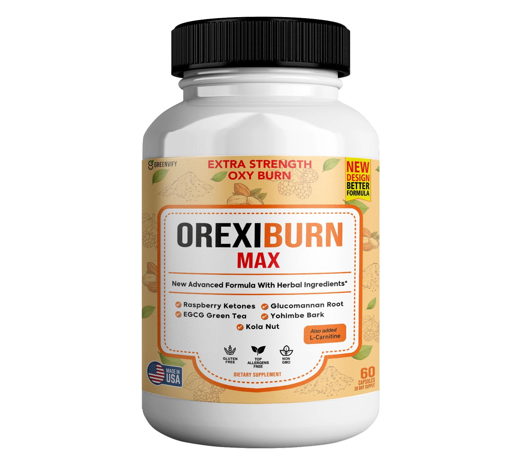 Orexiburn Max Extra Strength Weight Management Supplement, 60 Capsules, with Raspberry Ketones ...