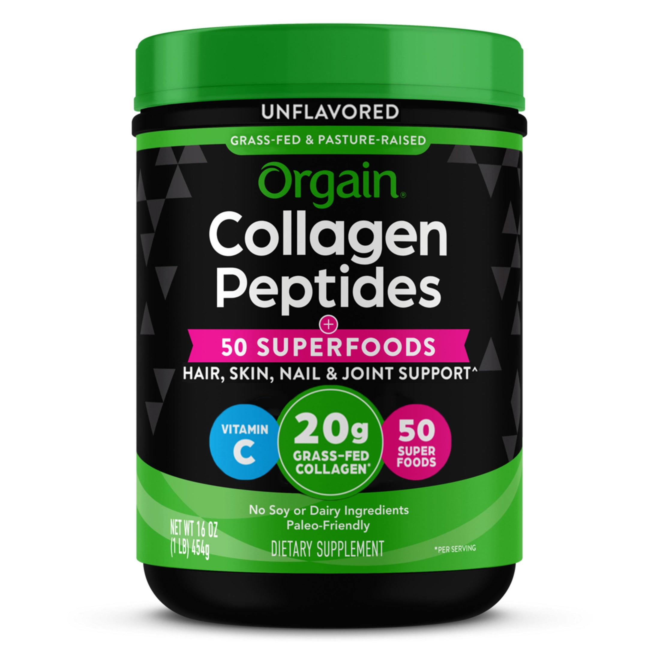 Orgain Grass-Fed 20g Collagen Peptides + 50 Organic Superfoods Powder ...