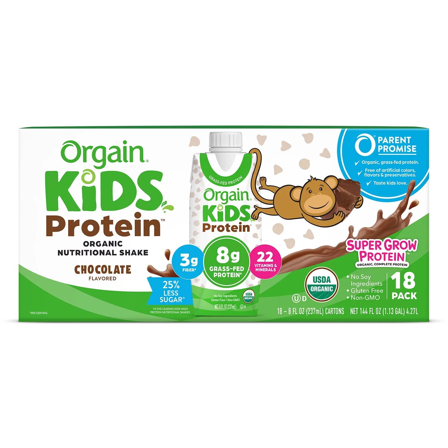 Orgain Kids Protein Organic Nutrition Shake, Chocolate, 8 Fluid Ounce ...