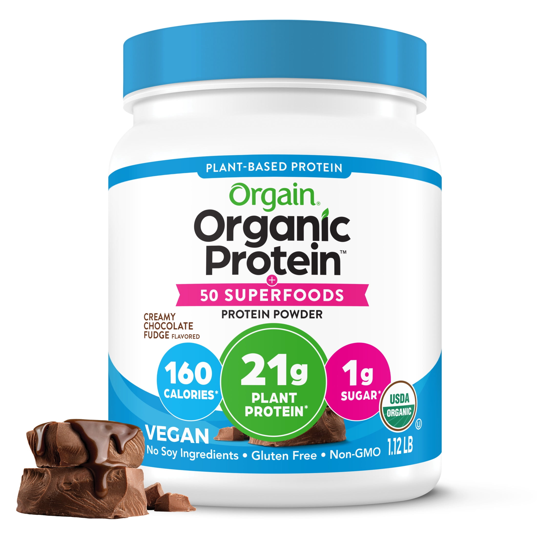 Orgain Organic USDA Certified Vegan 21g Protein Powder + 50 Plant Based ...
