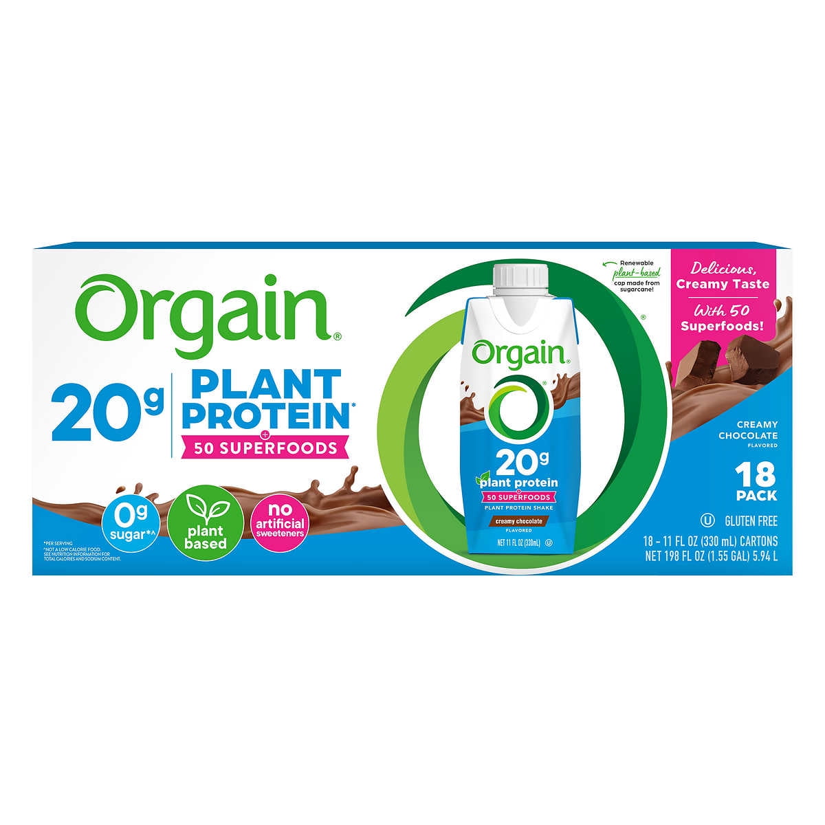 Orgain Plant-Based Protein Shake Chocolate 11 fl oz, 18-pack - Walmart ...