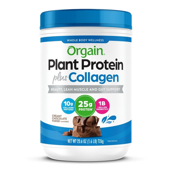 Orgain Plant Protein Powder plus Collagen Creamy Chocolate Fudge ...